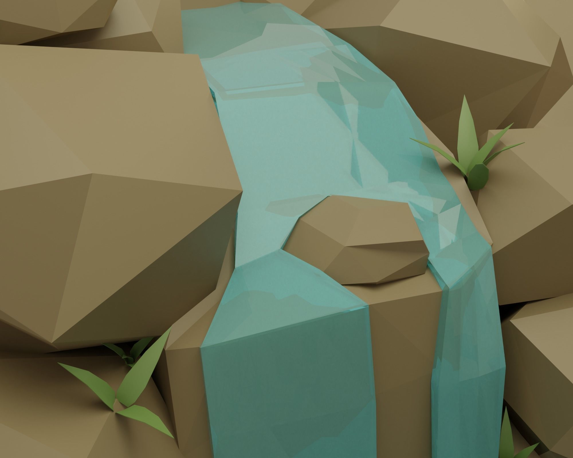 3D model Oasis island with palm trees and cactus VR / AR / low-poly ...