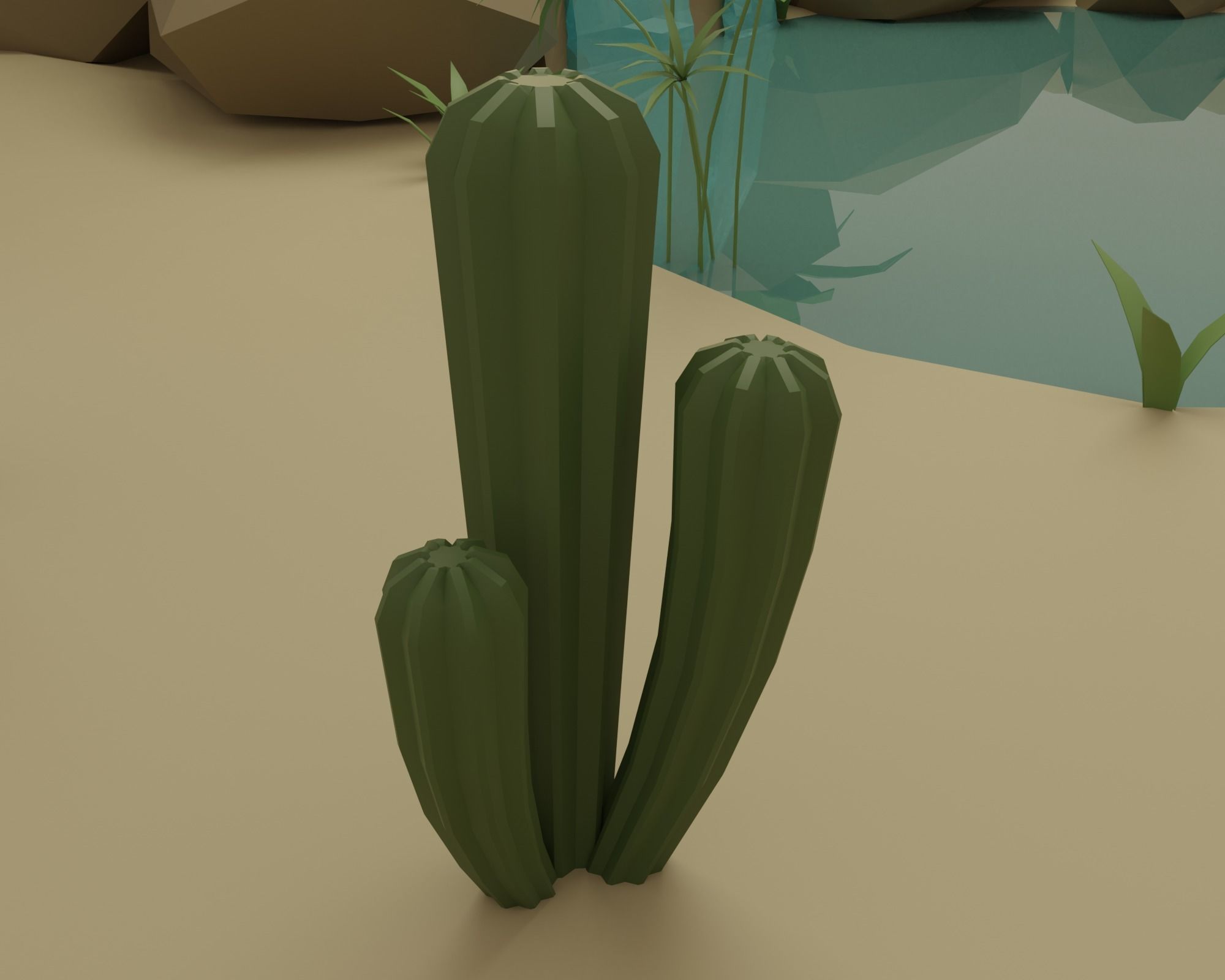 3D model Oasis island with palm trees and cactus VR / AR / low-poly ...