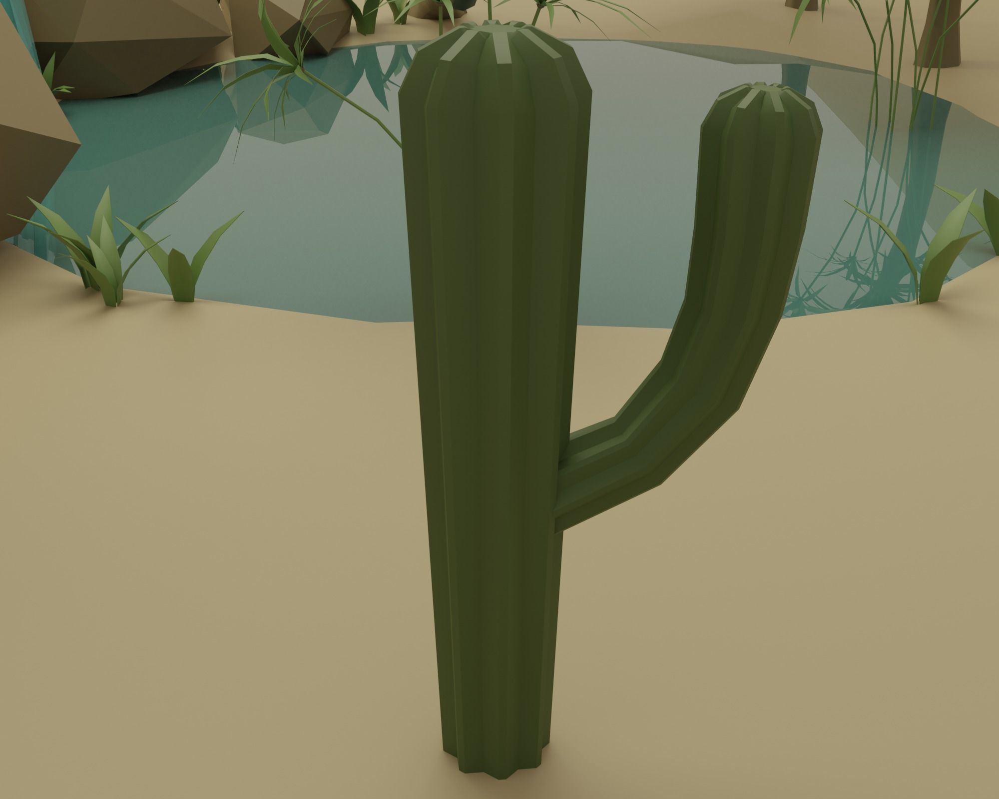 3D model Oasis island with palm trees and cactus VR / AR / low-poly ...