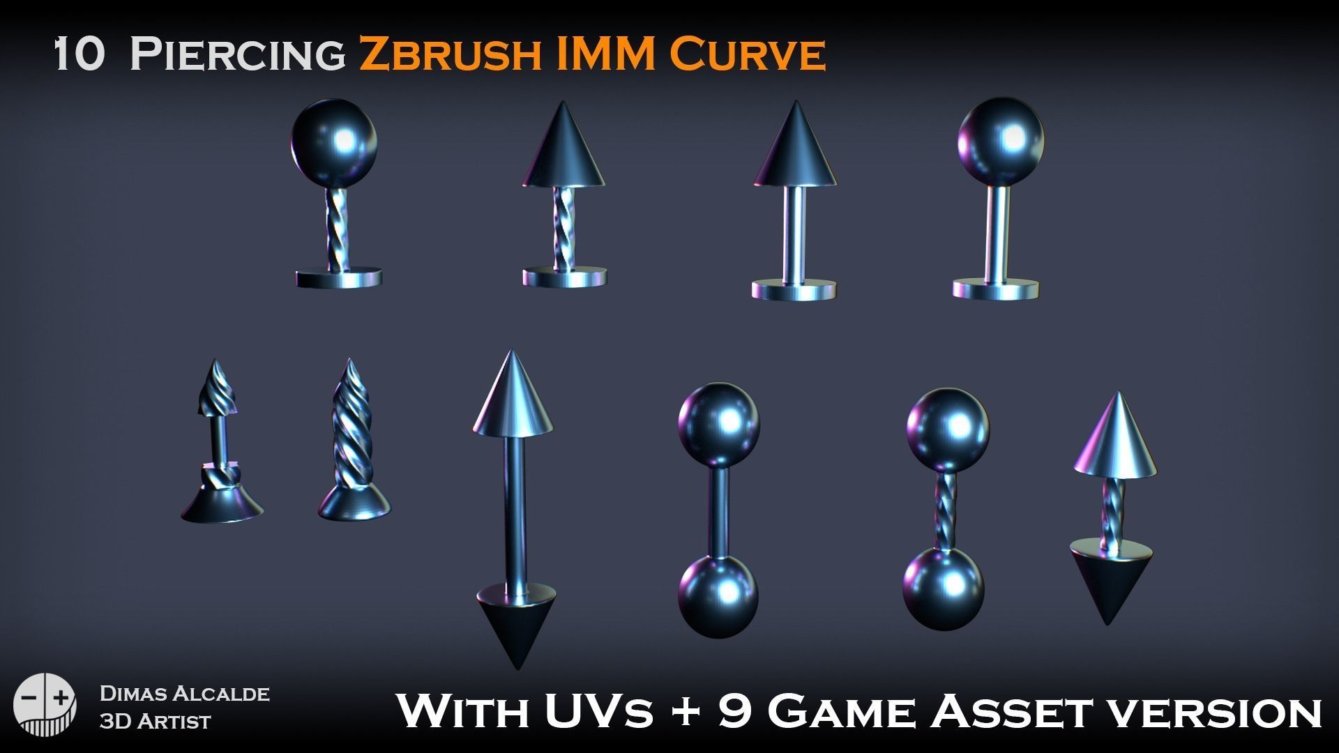3D model Piercings ZBRUSH BRUSH IMM 2020 and 9 Game Assets VR / AR ...