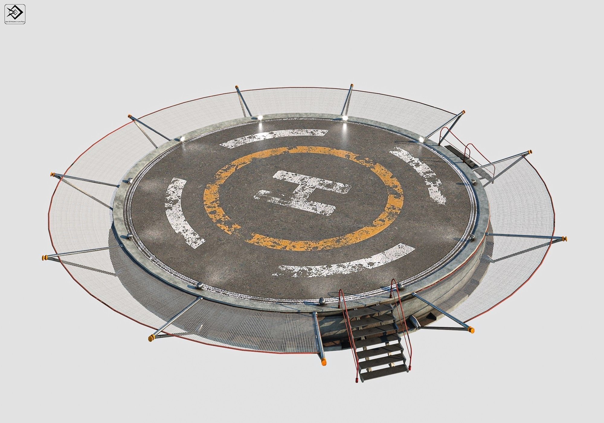 3D model Helipad circular platform with stairs VR / AR / low-poly ...