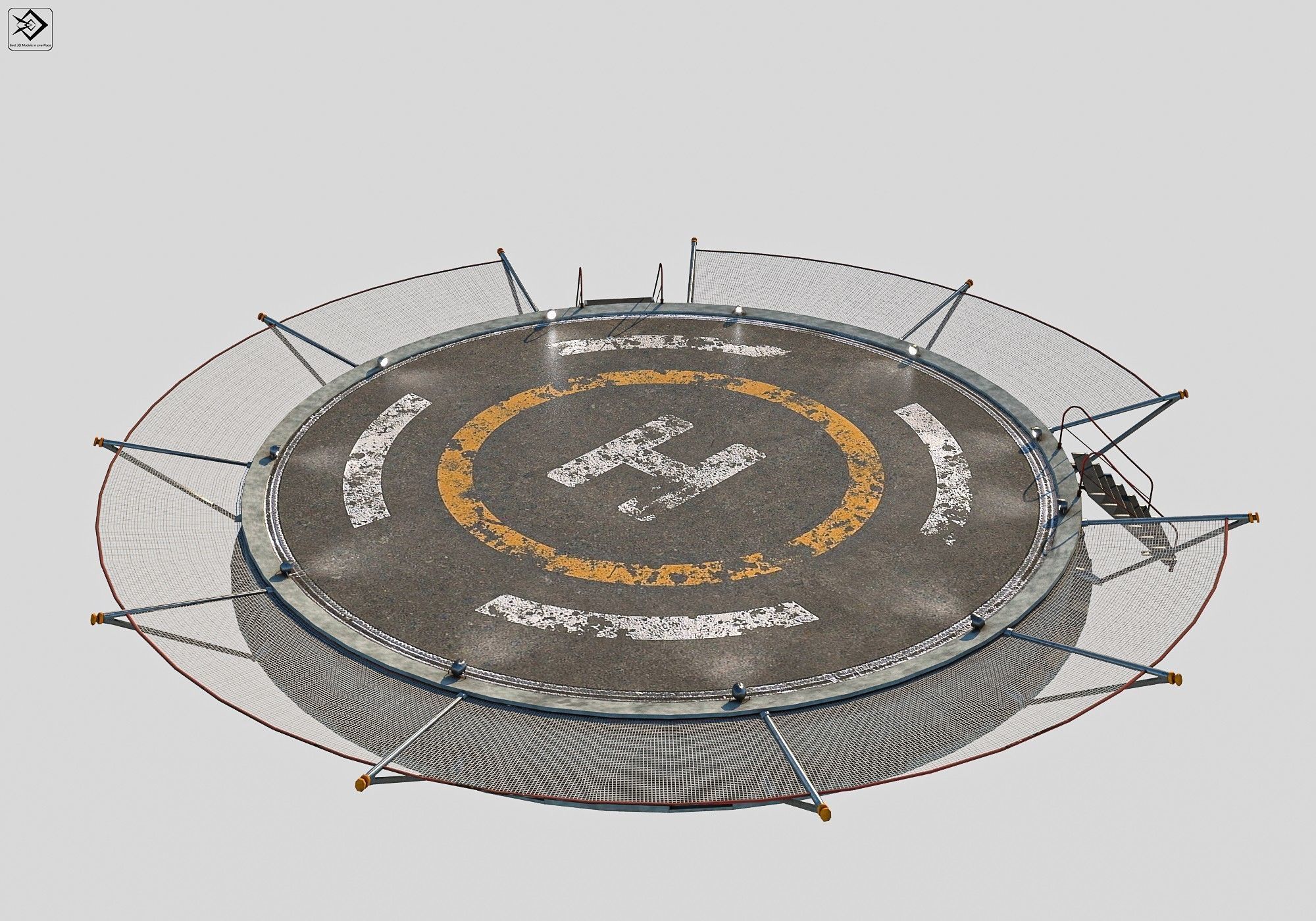 3D model Helipad circular platform with stairs VR / AR / low-poly ...