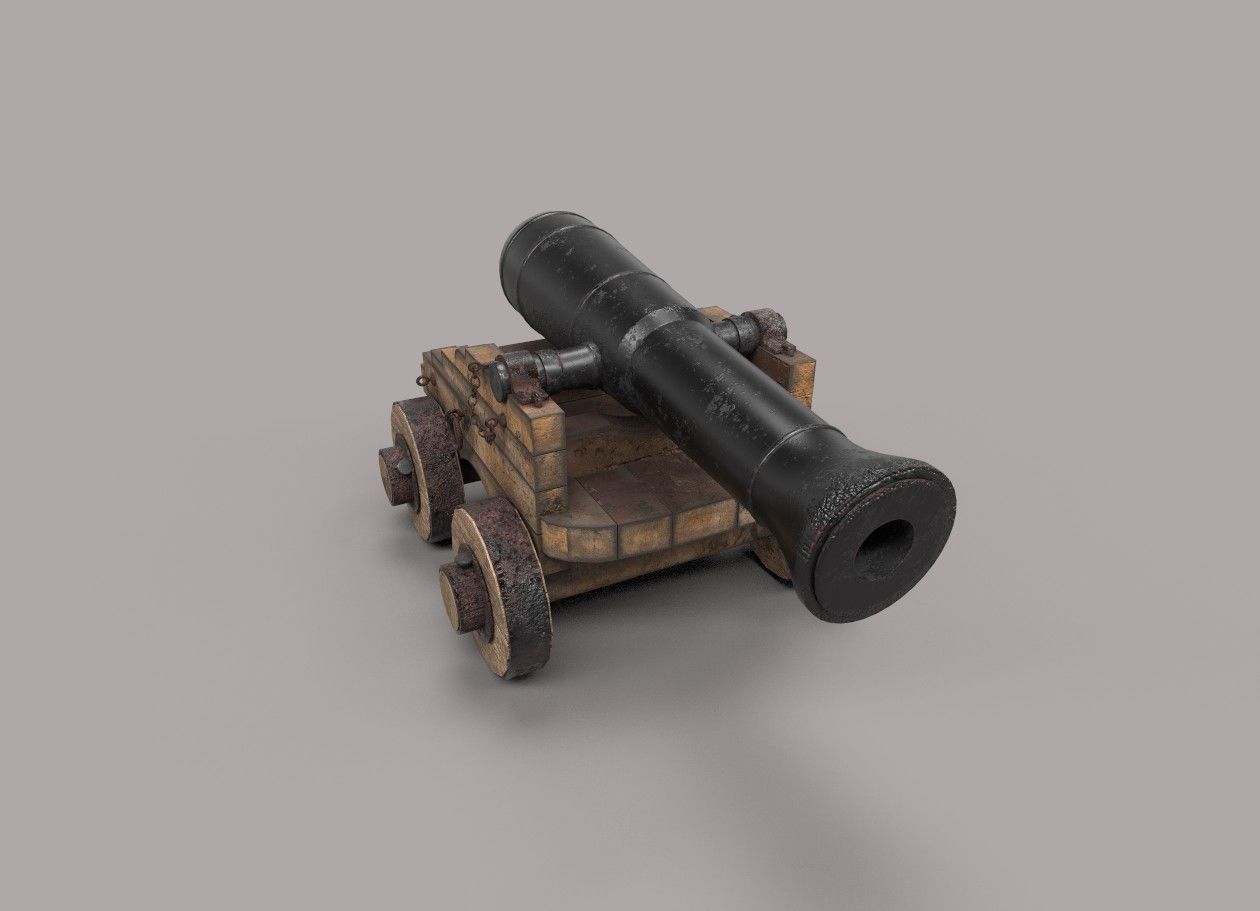 Canoon cannon on wheels free 3D model | CGTrader