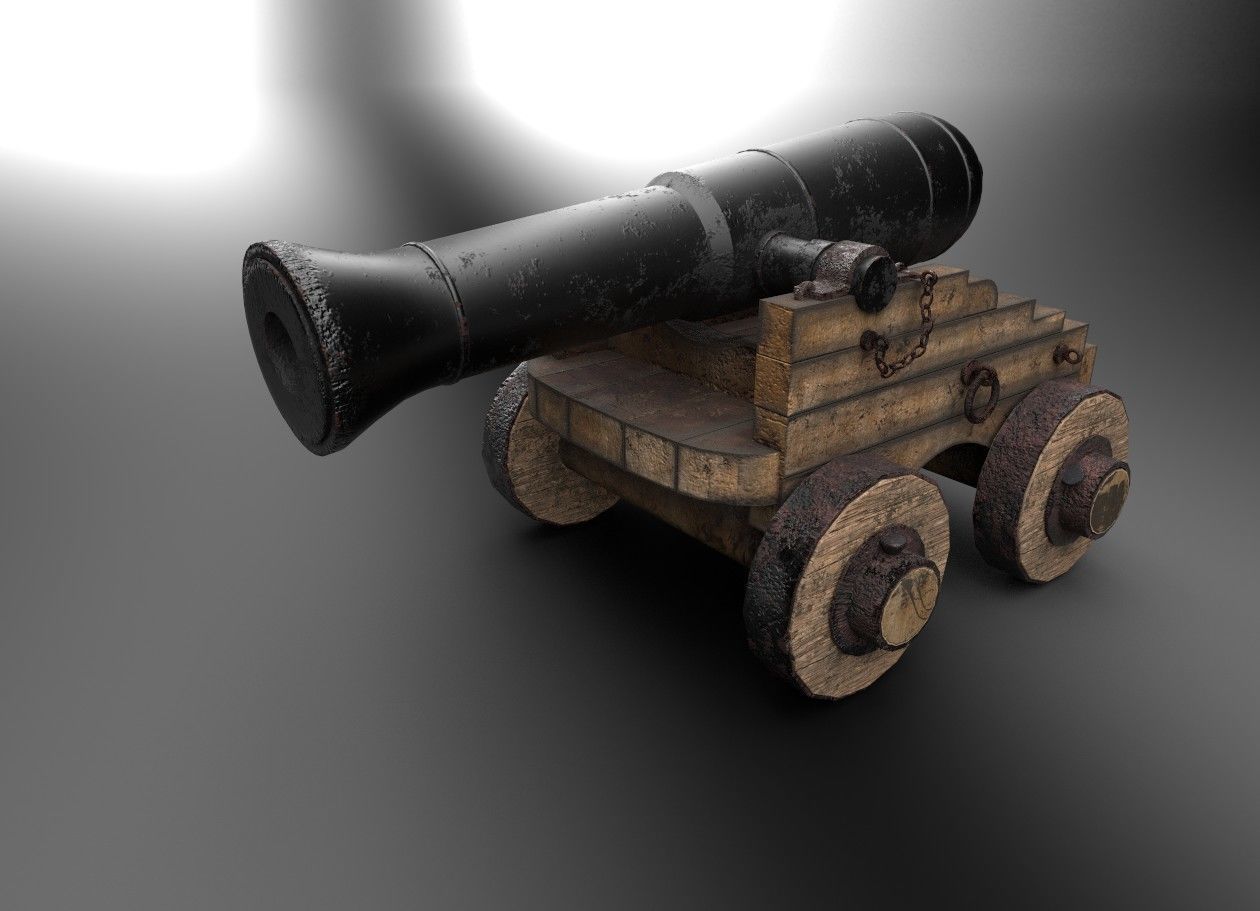 Canoon cannon on wheels free 3D model | CGTrader