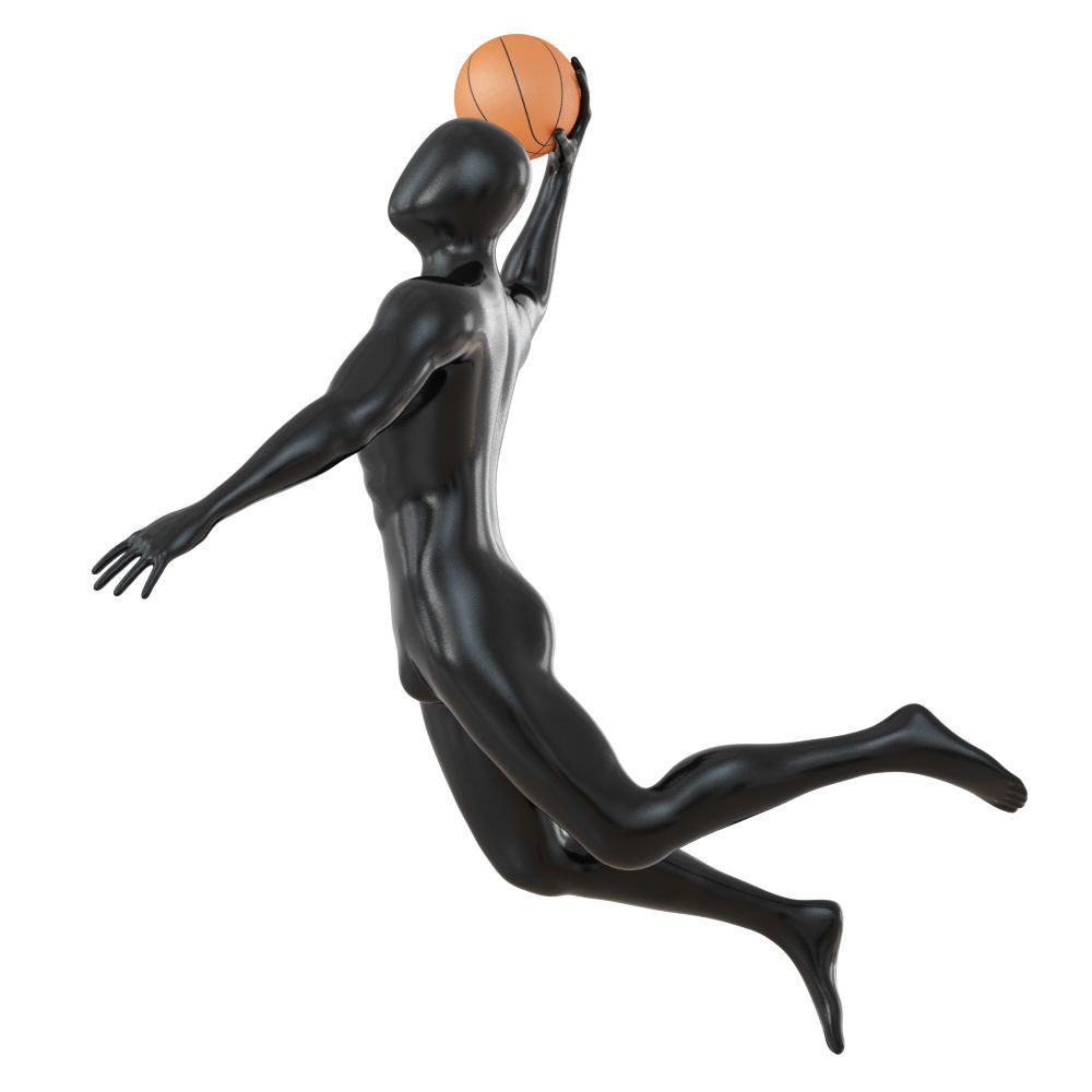 Black mannequin jumping with a basketball 163 3D model | CGTrader