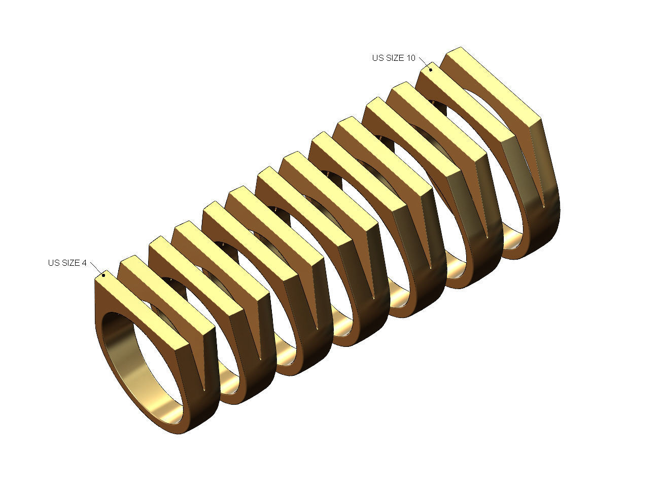 Split rectangular fashion band US size 4to10 3D model 3D printable ...