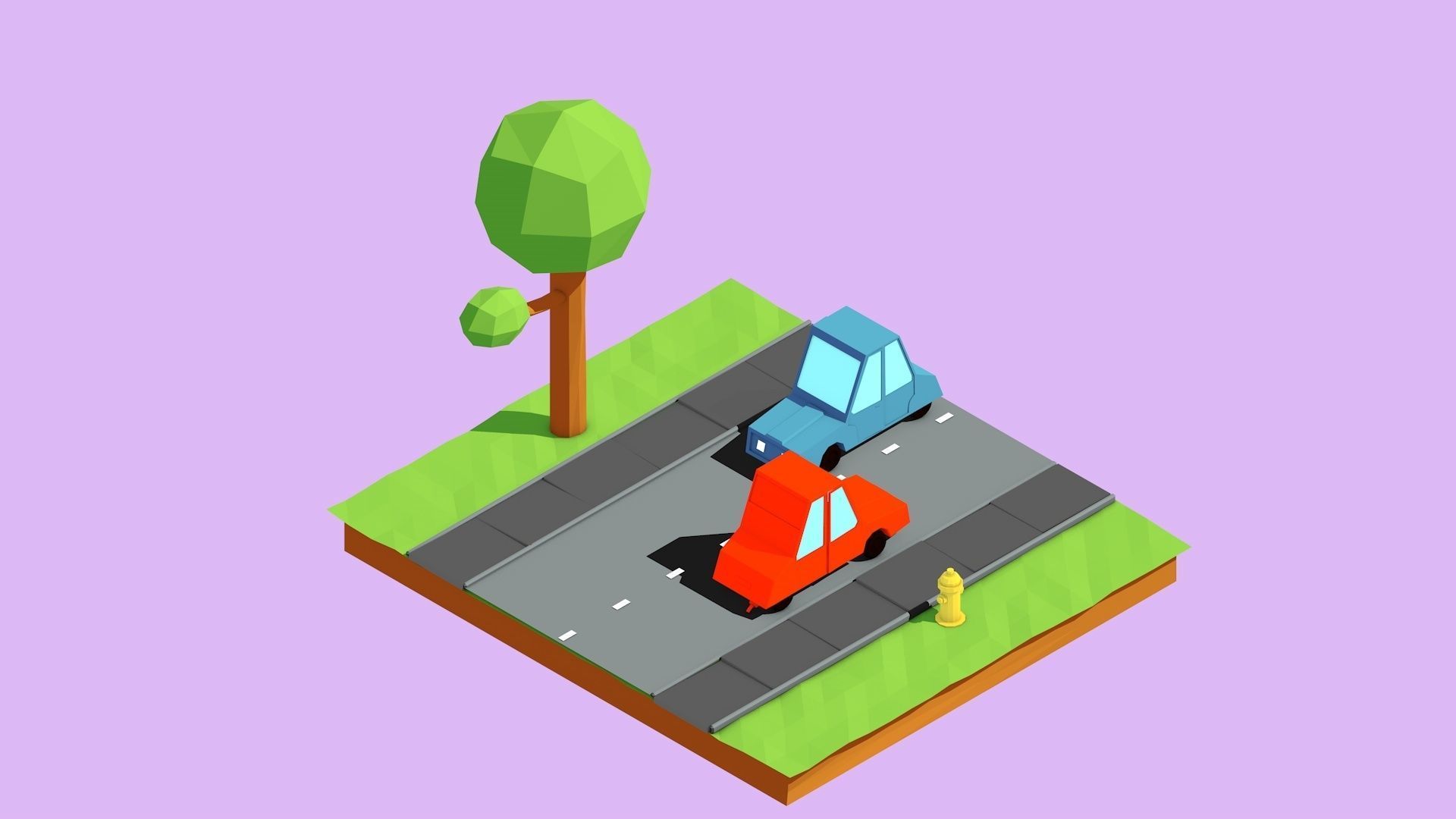 Low poly street scene with 2 cars free VR / AR / low-poly 3D model ...