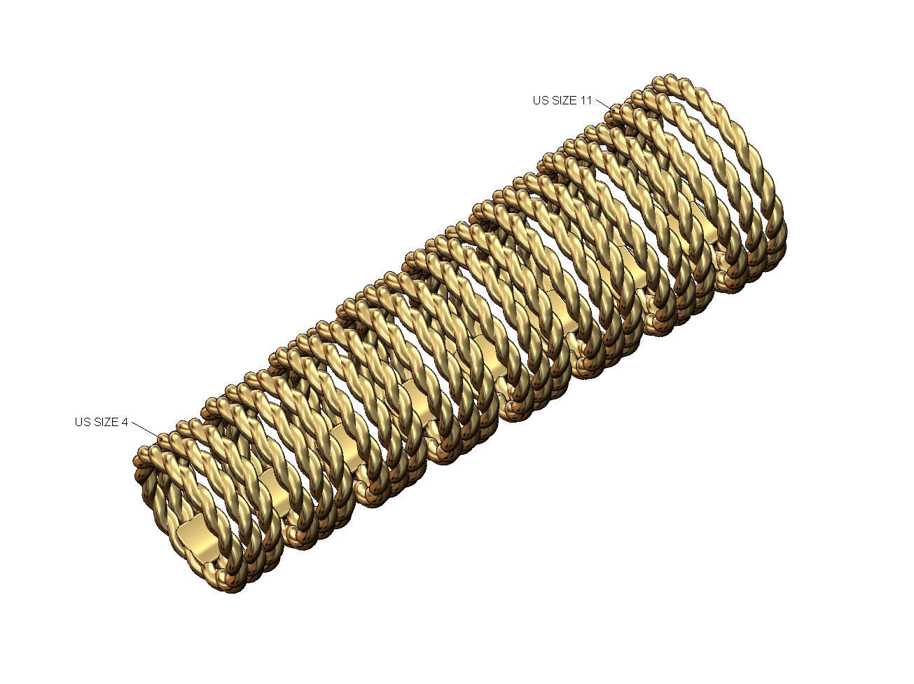 Triple tilted twisted wire band US sizes 4to11 3D model 3D printable ...
