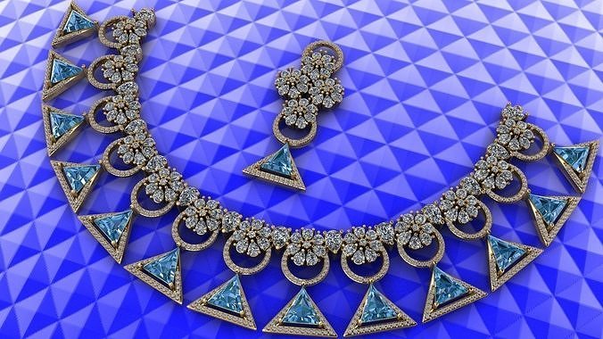 Diamond Beautiful Neckless-Earring 3D model | CGTrader