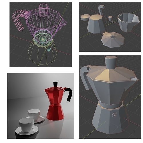 Cafetera different coffee pots and mugs free 3D model | CGTrader