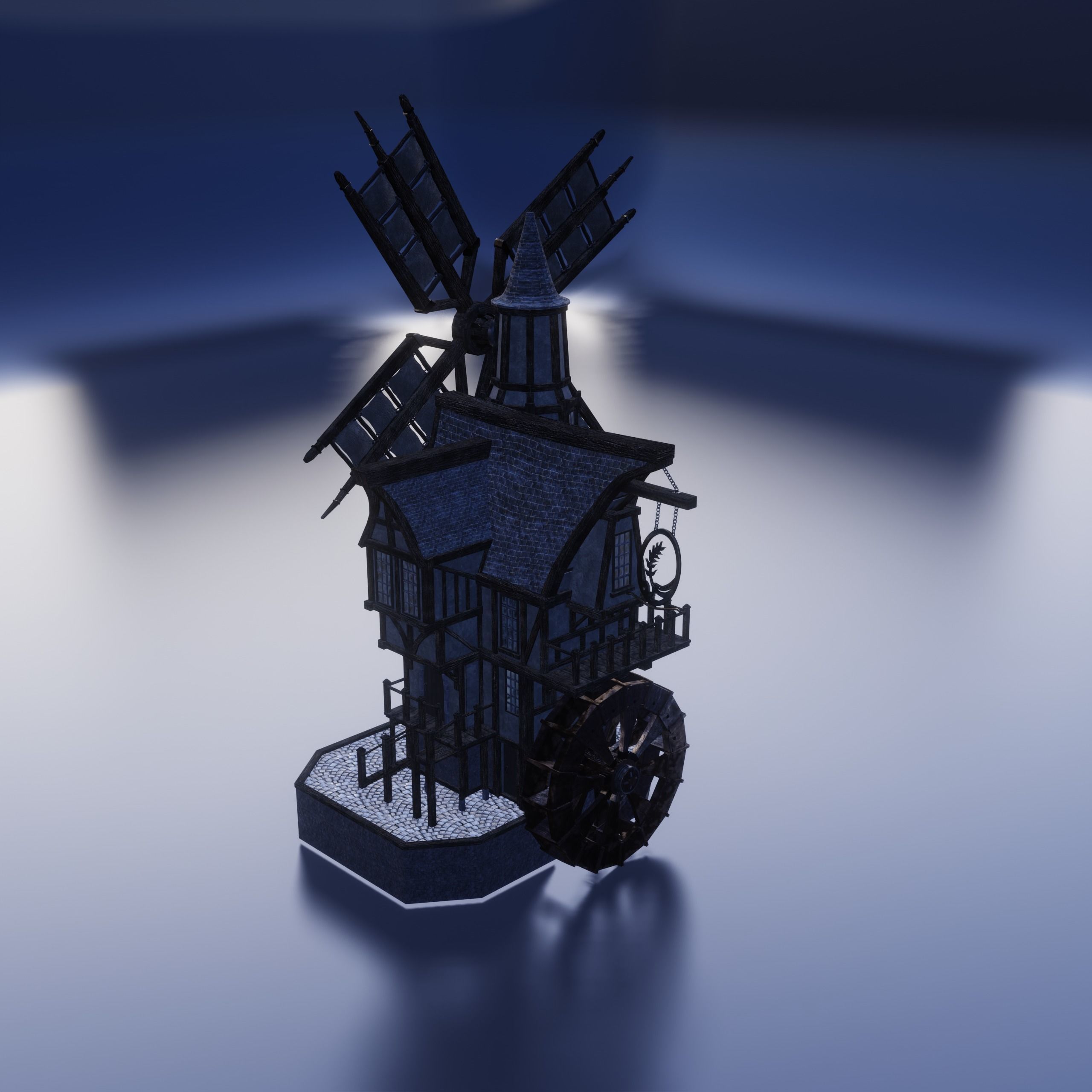 Windmill with water wheel Blender files with full 4k texture 3D model ...