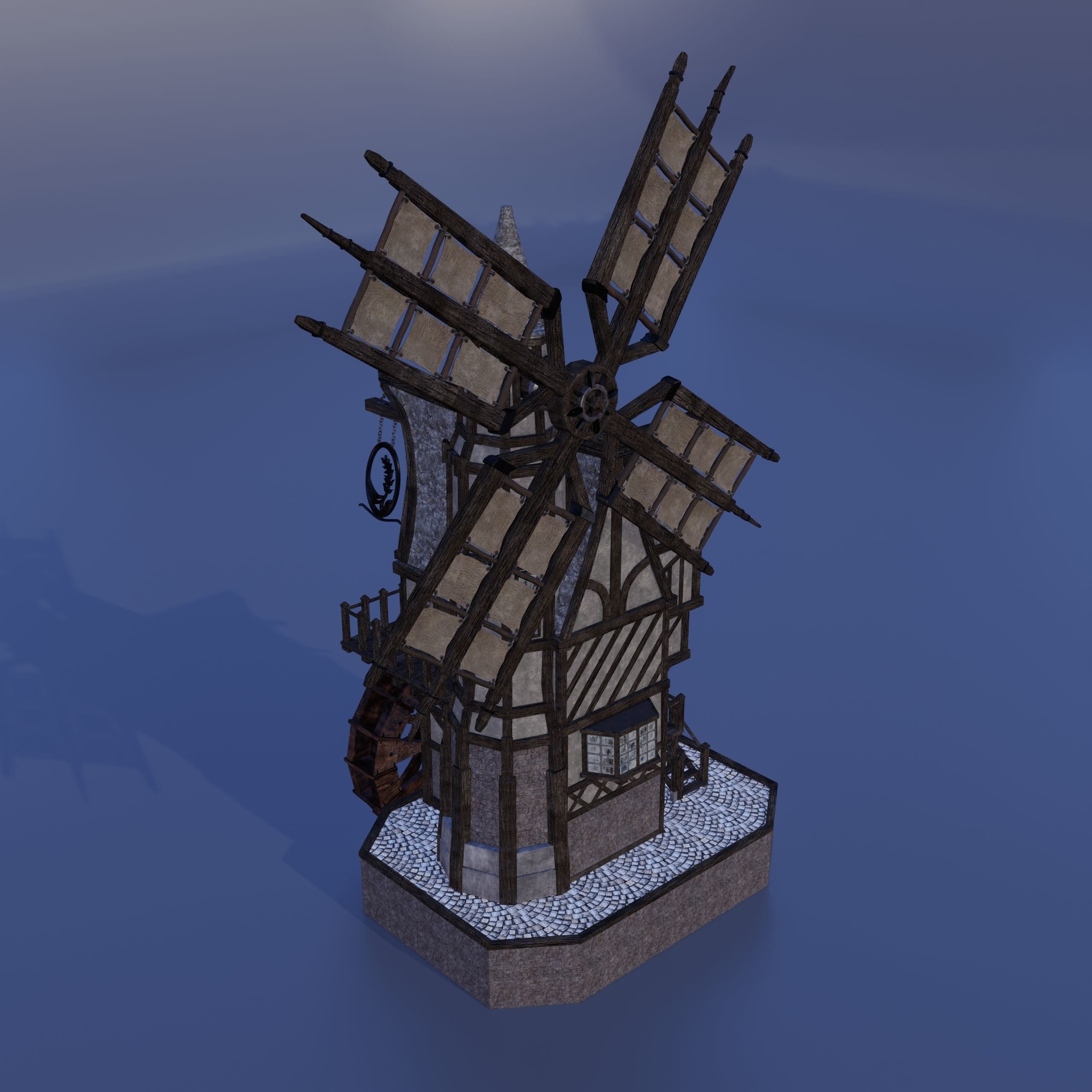 Windmill with water wheel Blender files with full 4k texture 3D model ...