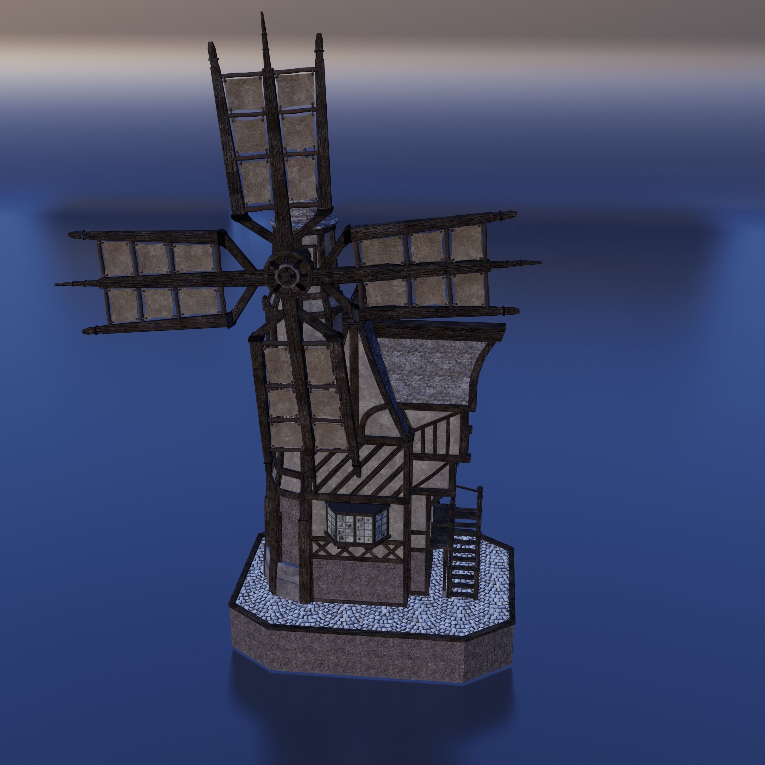 Windmill with water wheel Blender files with full 4k texture 3D model ...