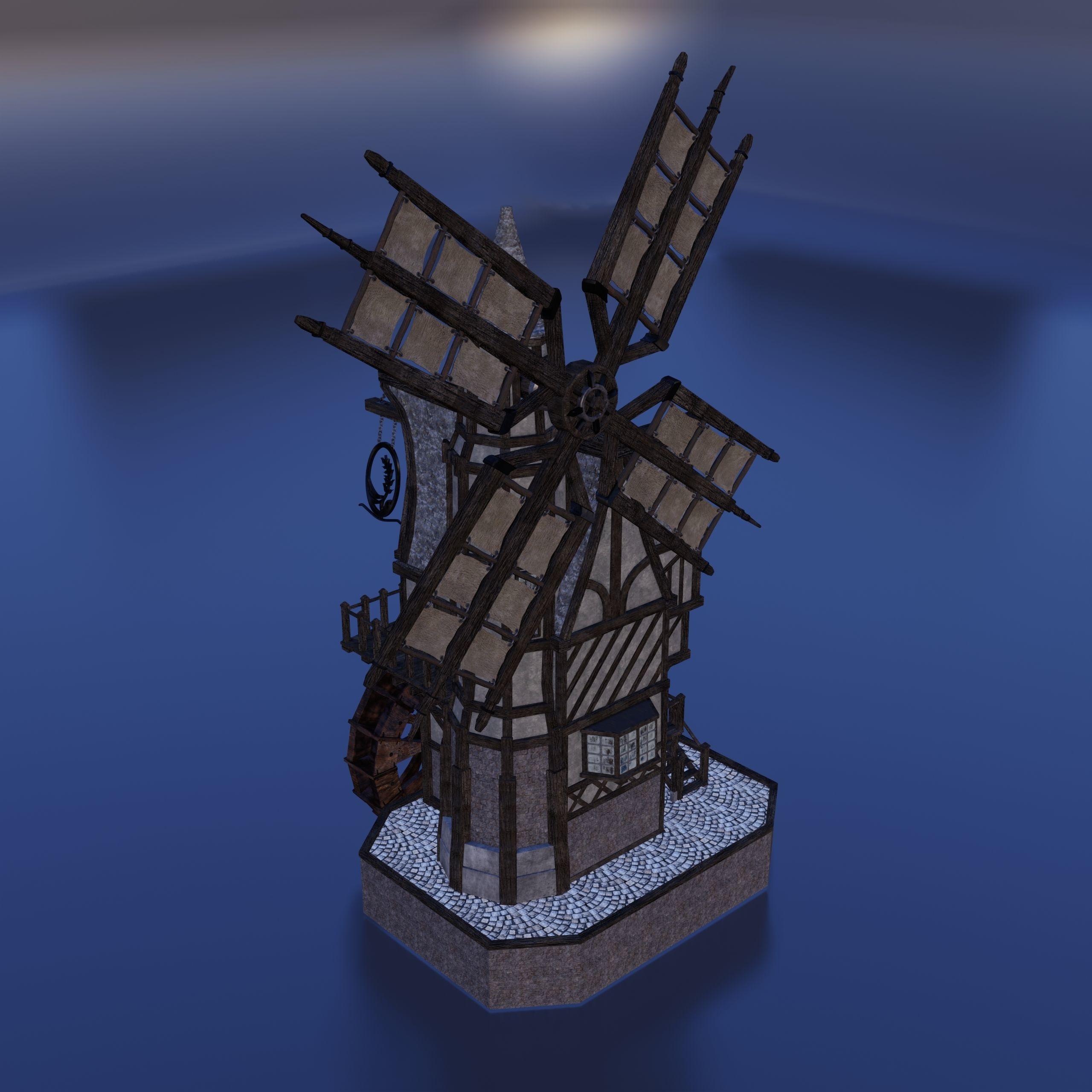 Windmill with water wheel Blender files with full 4k texture 3D model ...
