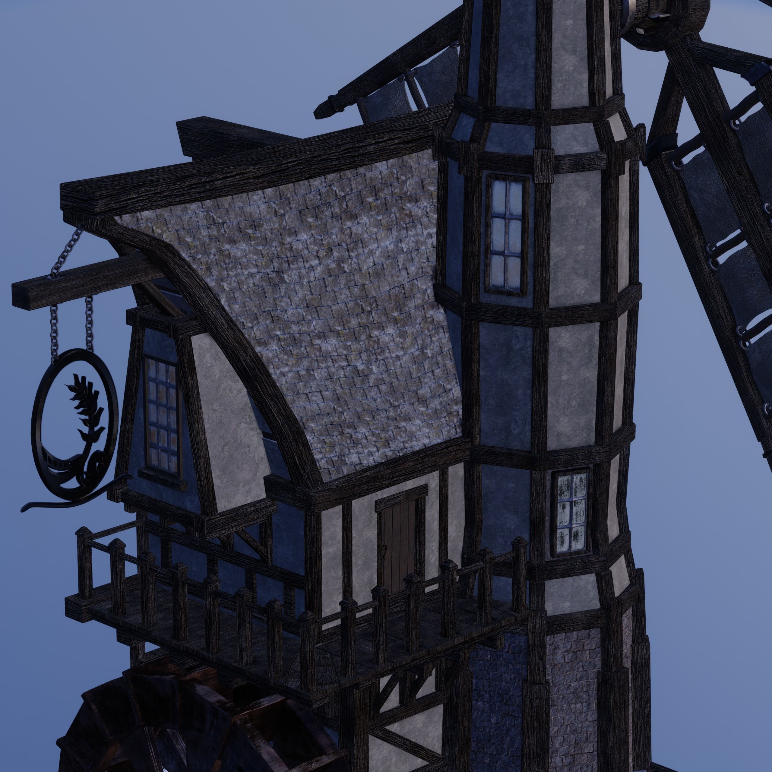 Windmill with water wheel Blender files with full 4k texture 3D model ...