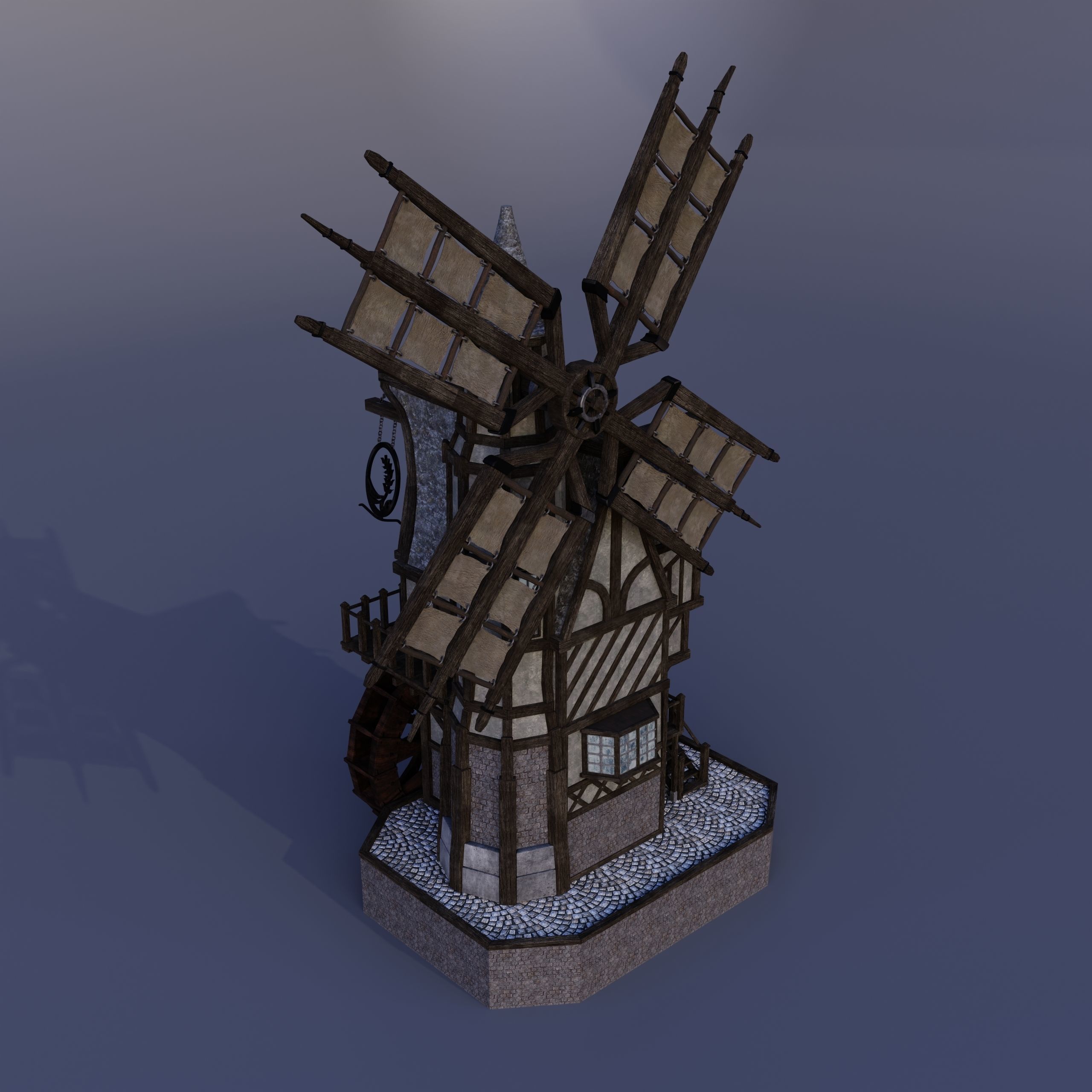 Windmill with water wheel Blender files with full 4k texture 3D model ...