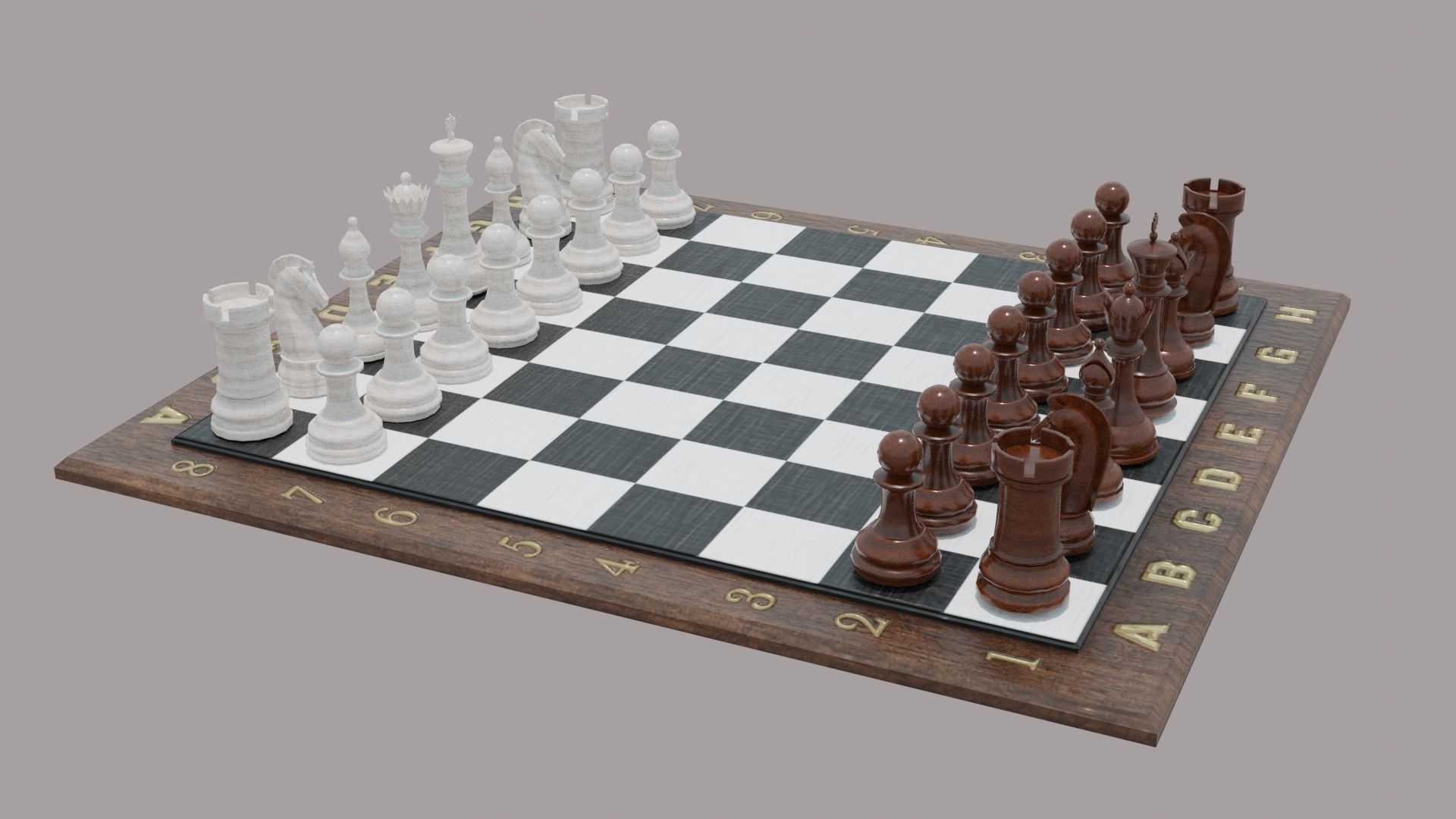 3D model Wooden Chess board with figures VR / AR / low-poly | CGTrader