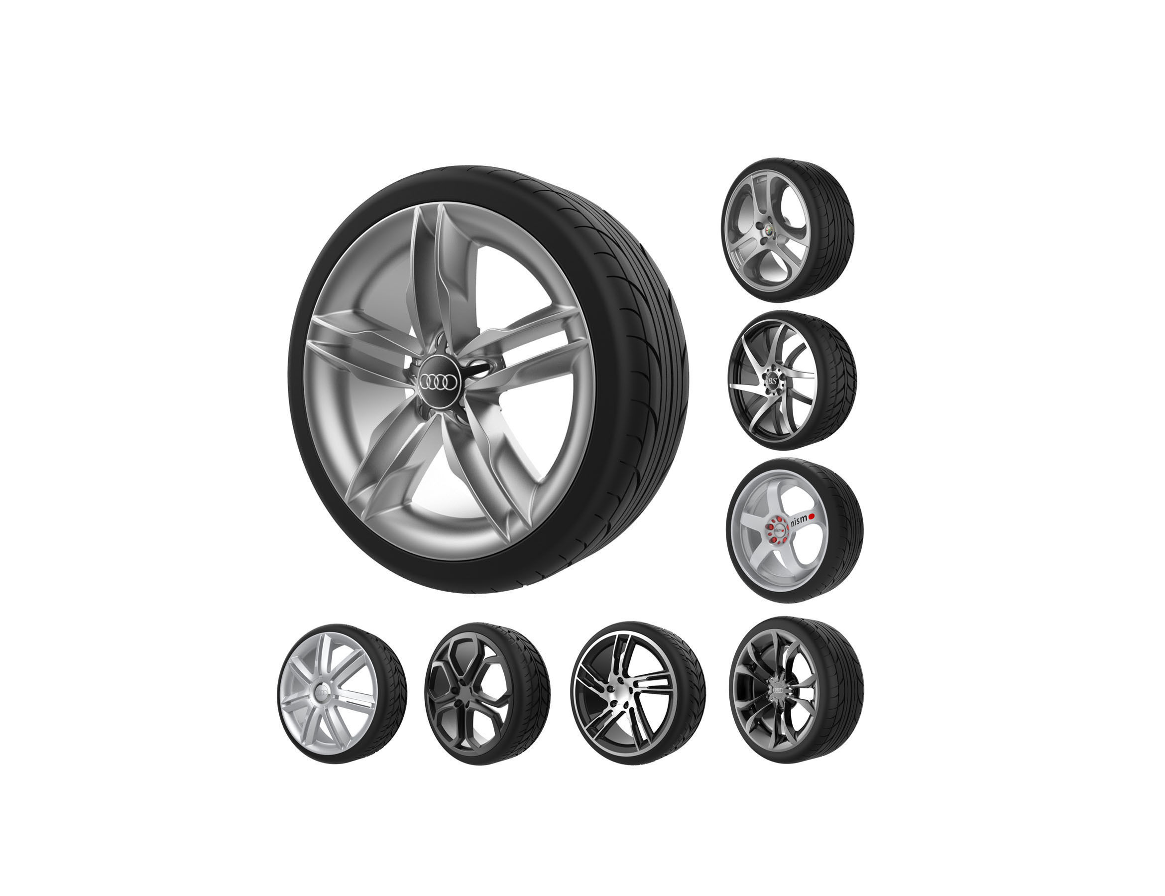 Car Wheels Rims Set Kit 3D model 3D printable | CGTrader