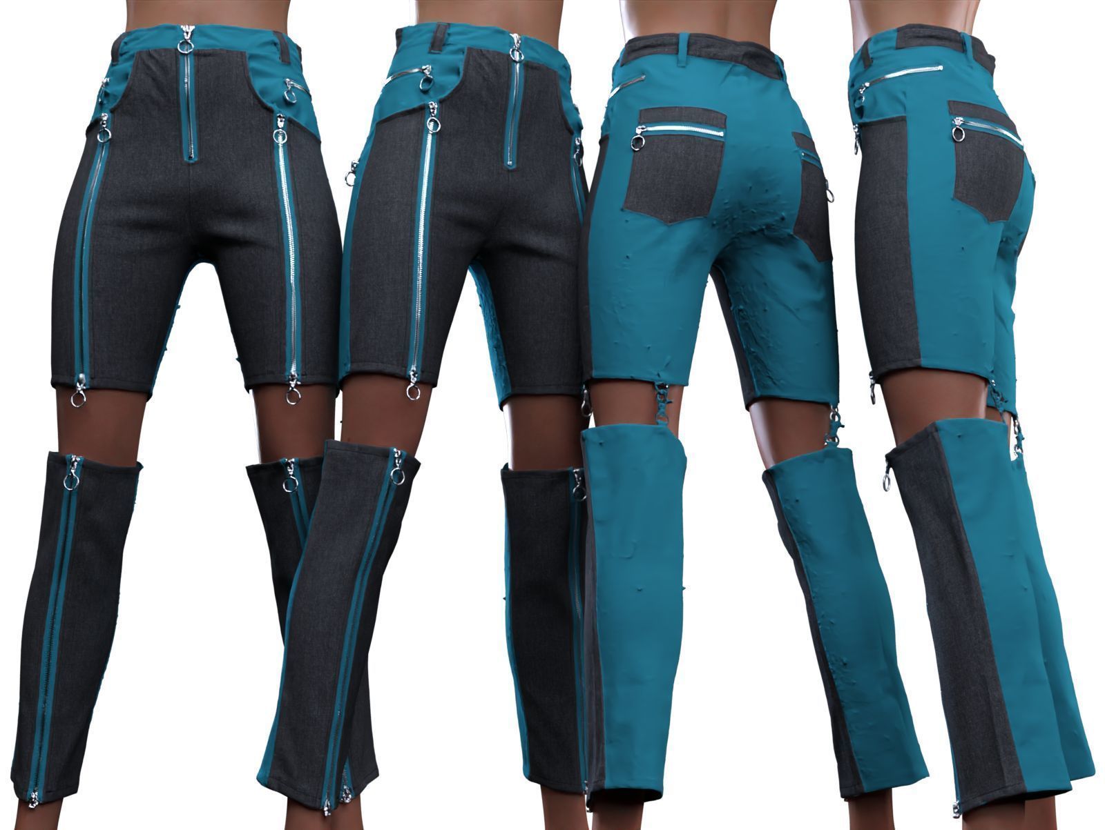 Modular Jeans Black Zipper Trousers 3D model | CGTrader