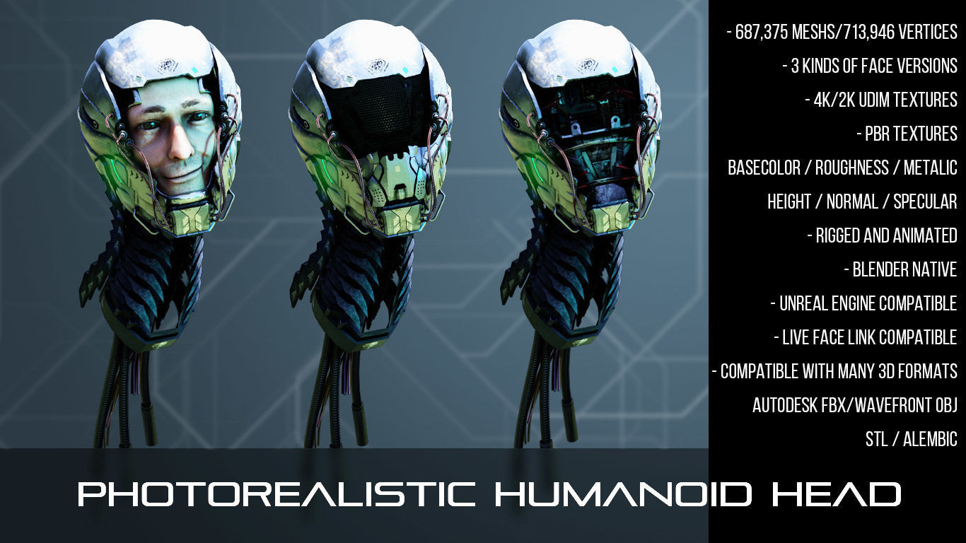 Photorealistic Humanoid Head 3D model animated rigged | CGTrader