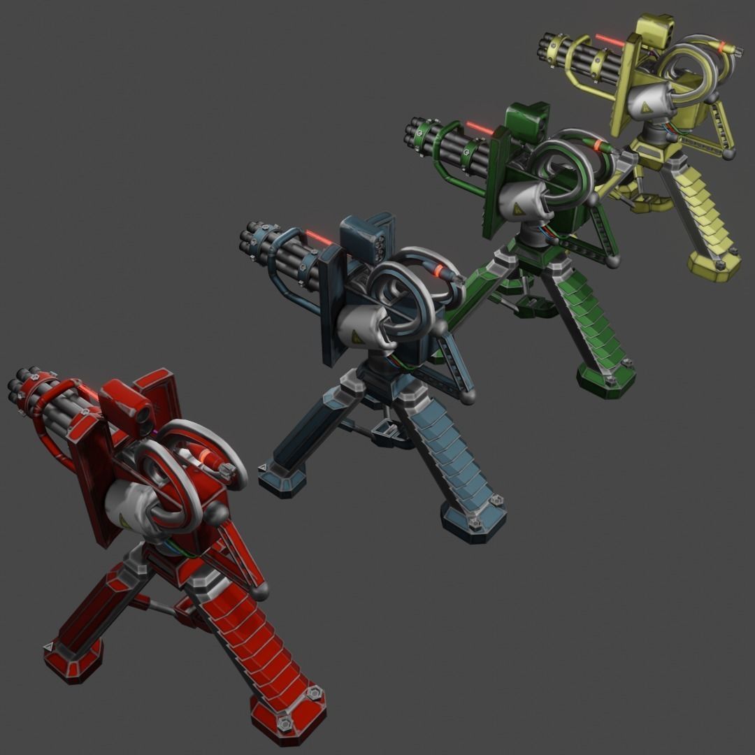 3D model Turret minigun and rocket launcher VR / AR / low-poly | CGTrader