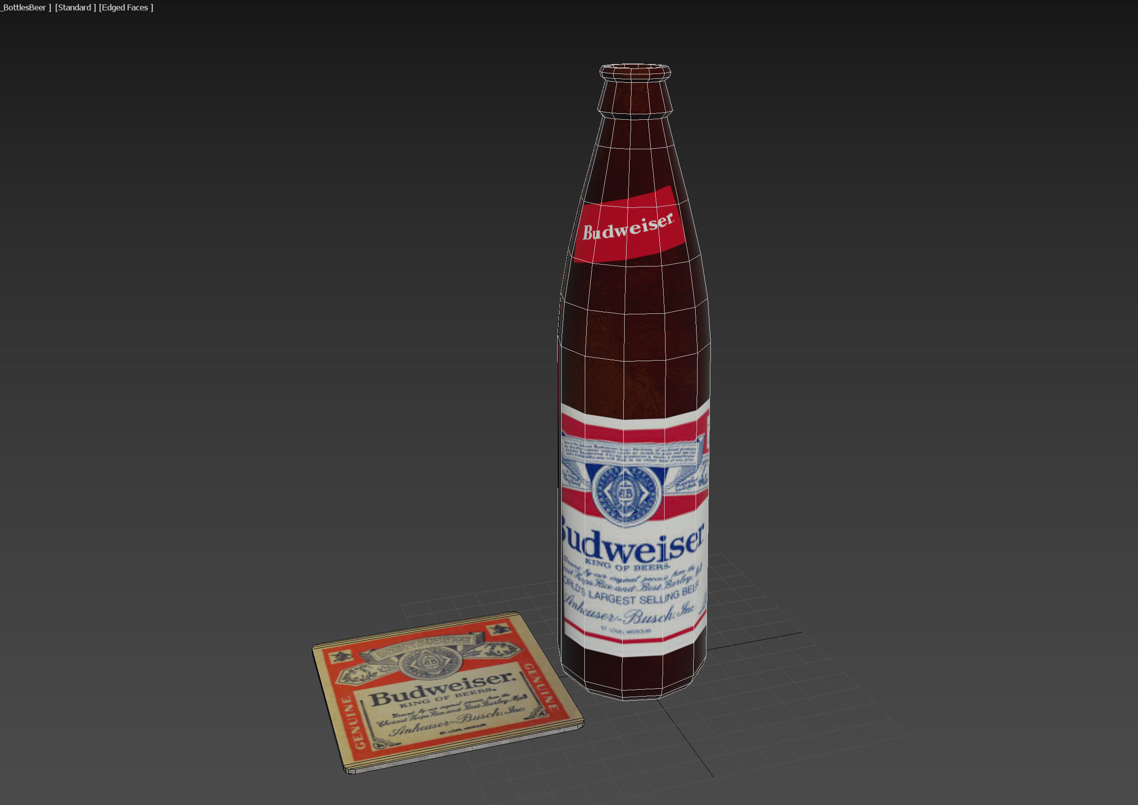 3D model Retro Budweiser bottle and coaster 1980s design low poly VR ...