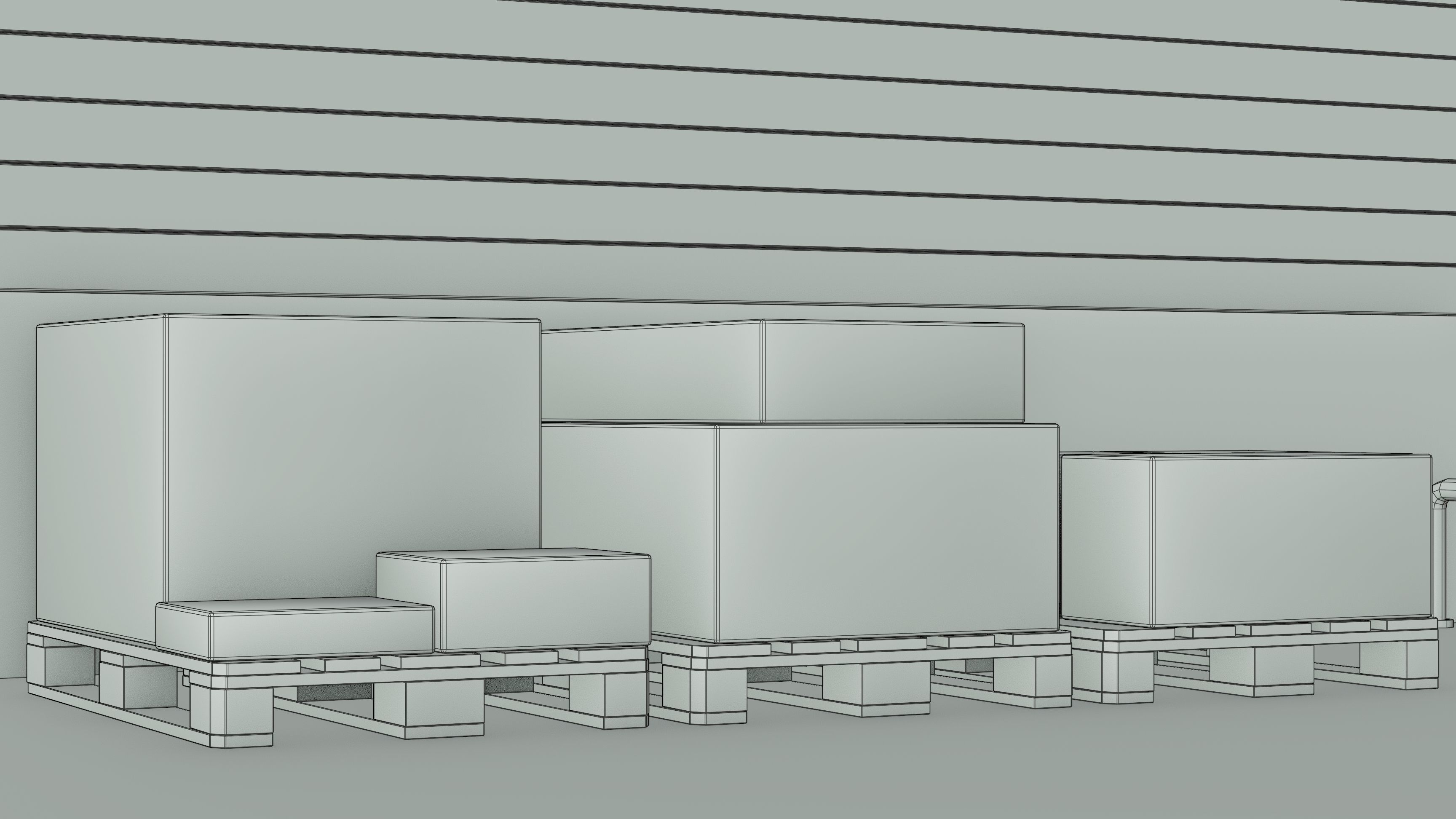 3D model Wooden pallets with boxes - Pack 2 - Textured VR / AR / low ...