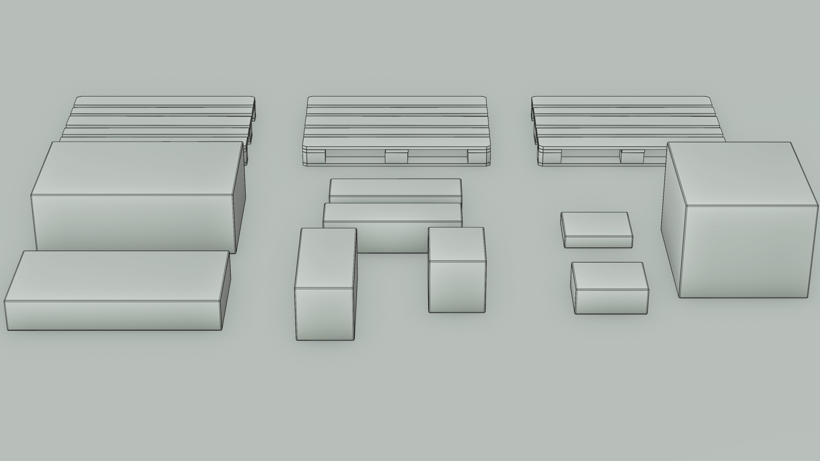 3D model Wooden pallets with boxes - Pack 2 - Textured VR / AR / low ...