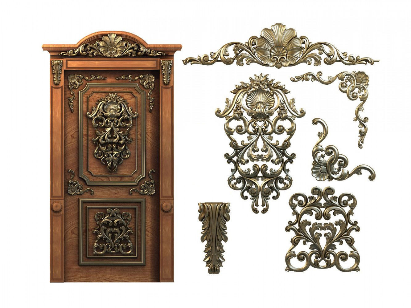 3D Model STL Door set of ornate hardware 3D model | CGTrader
