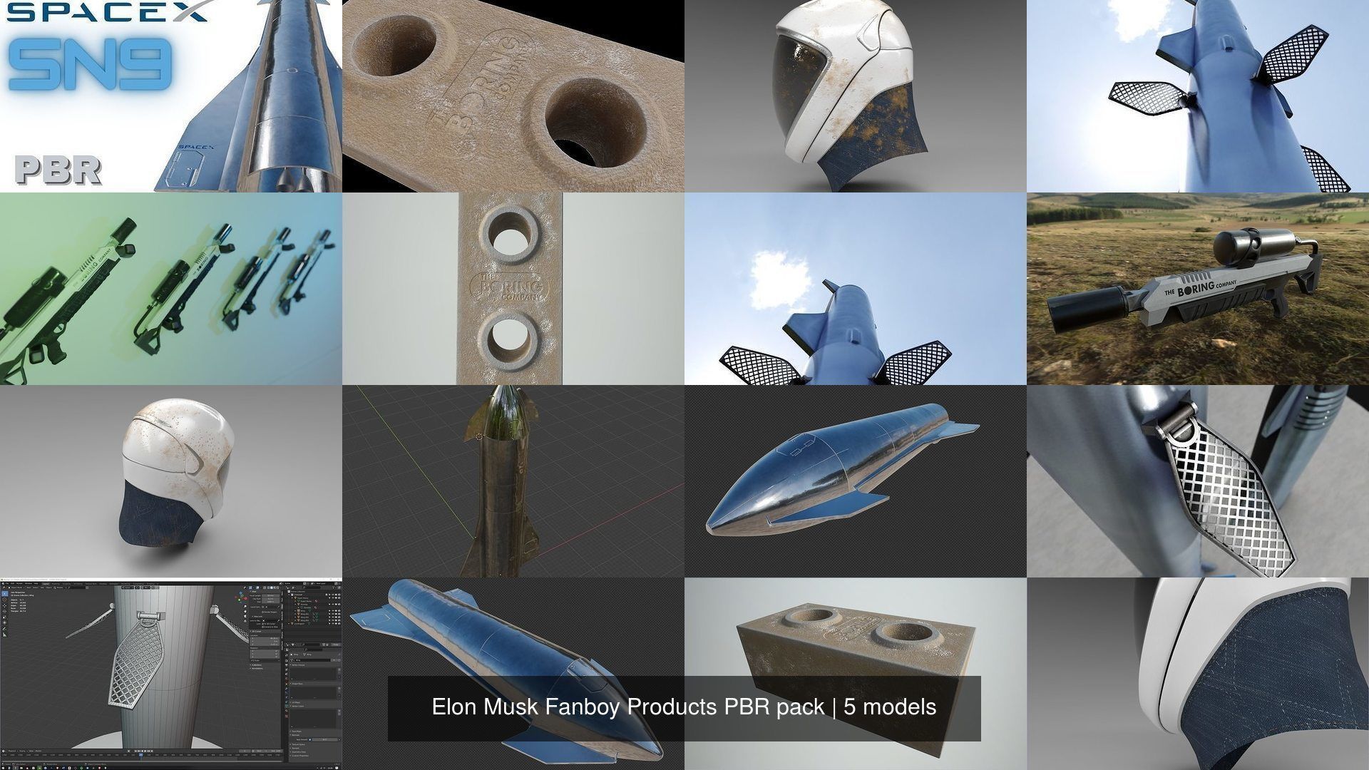 3D Model Collection Elon Musk Fanboy Products PBR pack VR / AR / low ...