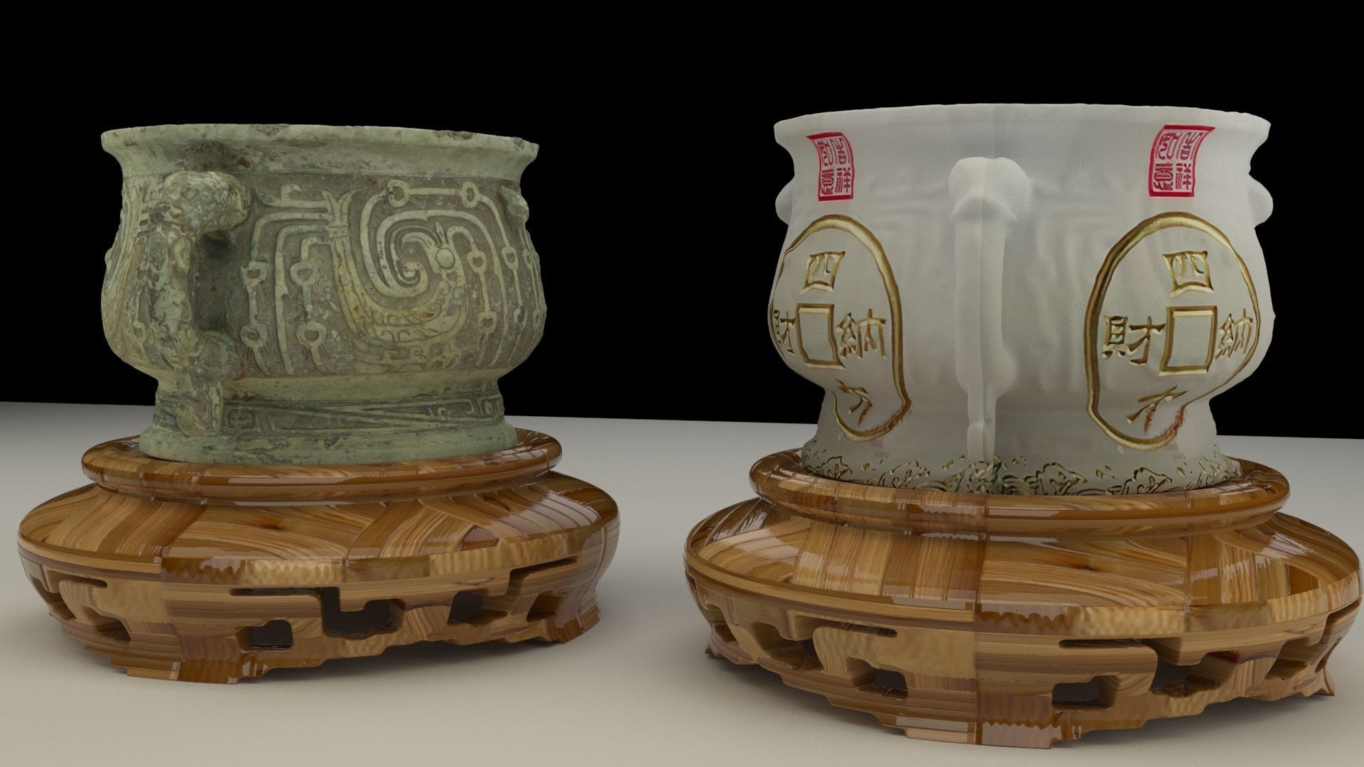 chinese display stand with pot 3D model | CGTrader
