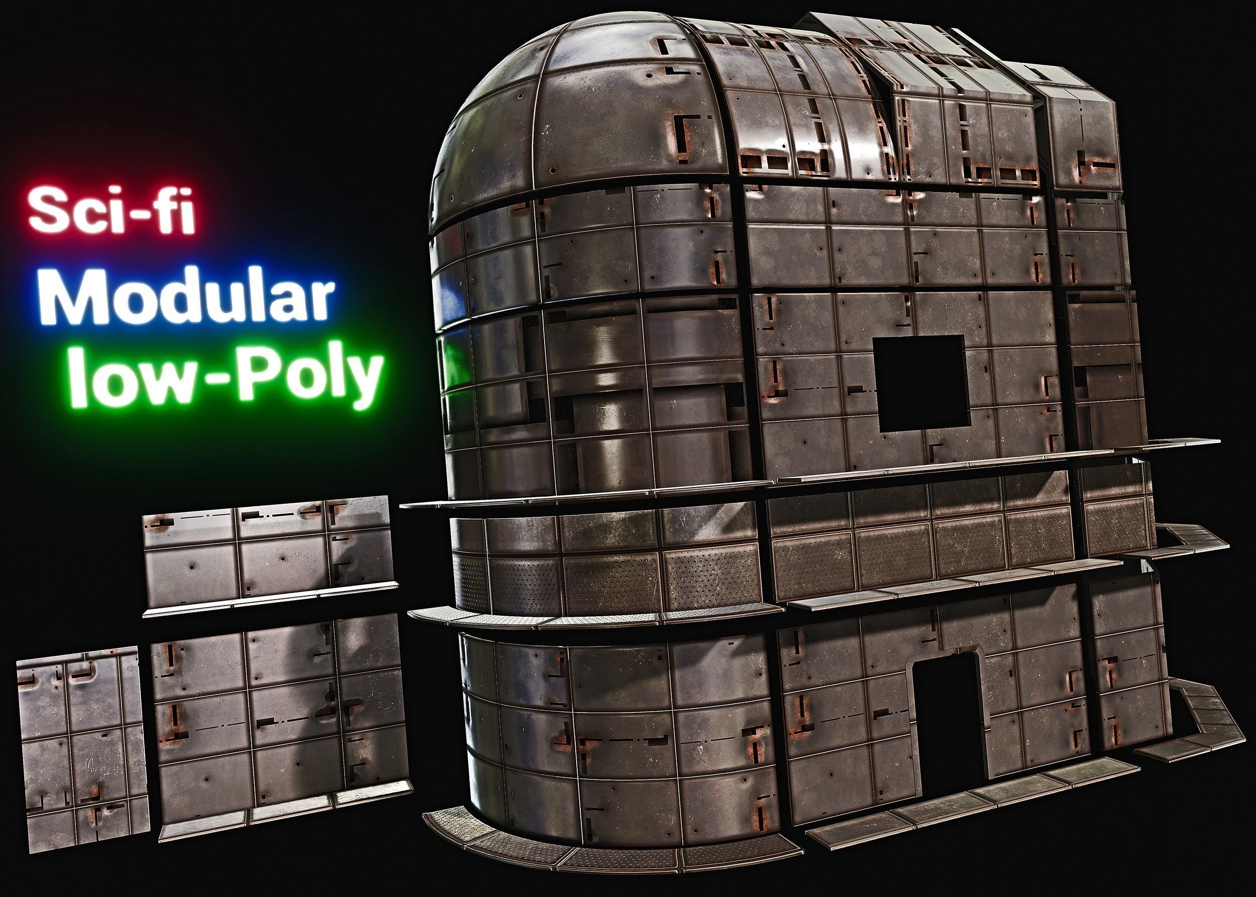 3D model sci fi walls - modular kit VR / AR / low-poly | CGTrader