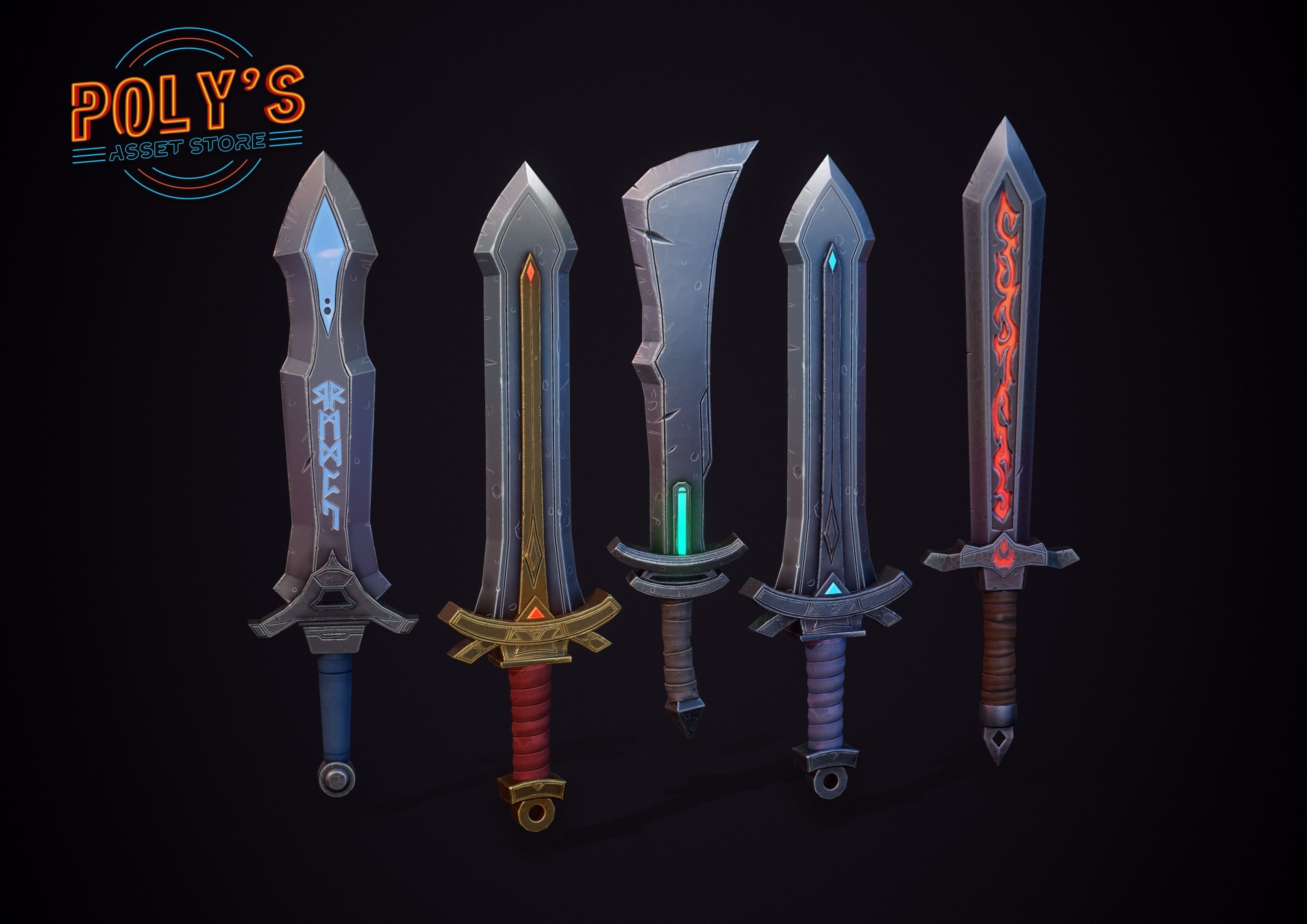 Fantasy Sword Set - Low Poly Stylized free VR / AR / low-poly 3D model ...