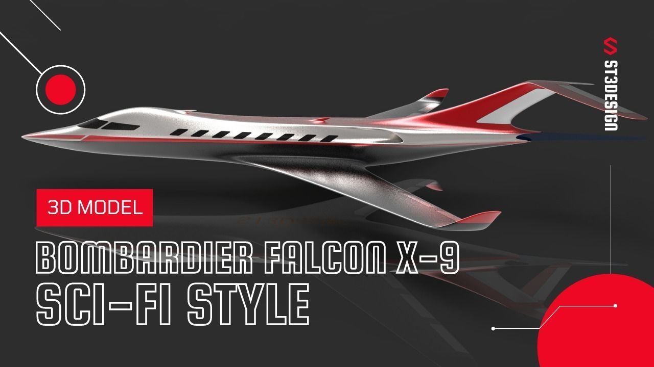 3D model Futuristic Aircraft Bombardier Falcon X9 VR / AR / low-poly ...