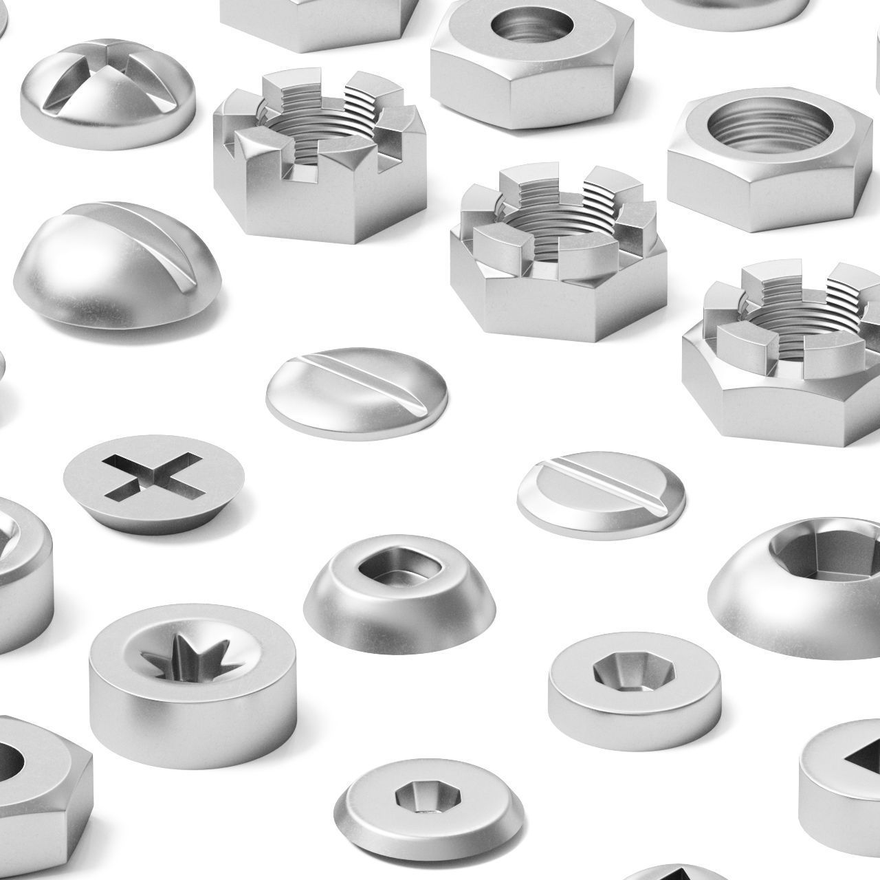 Set of nuts bolts washers 3D model | CGTrader