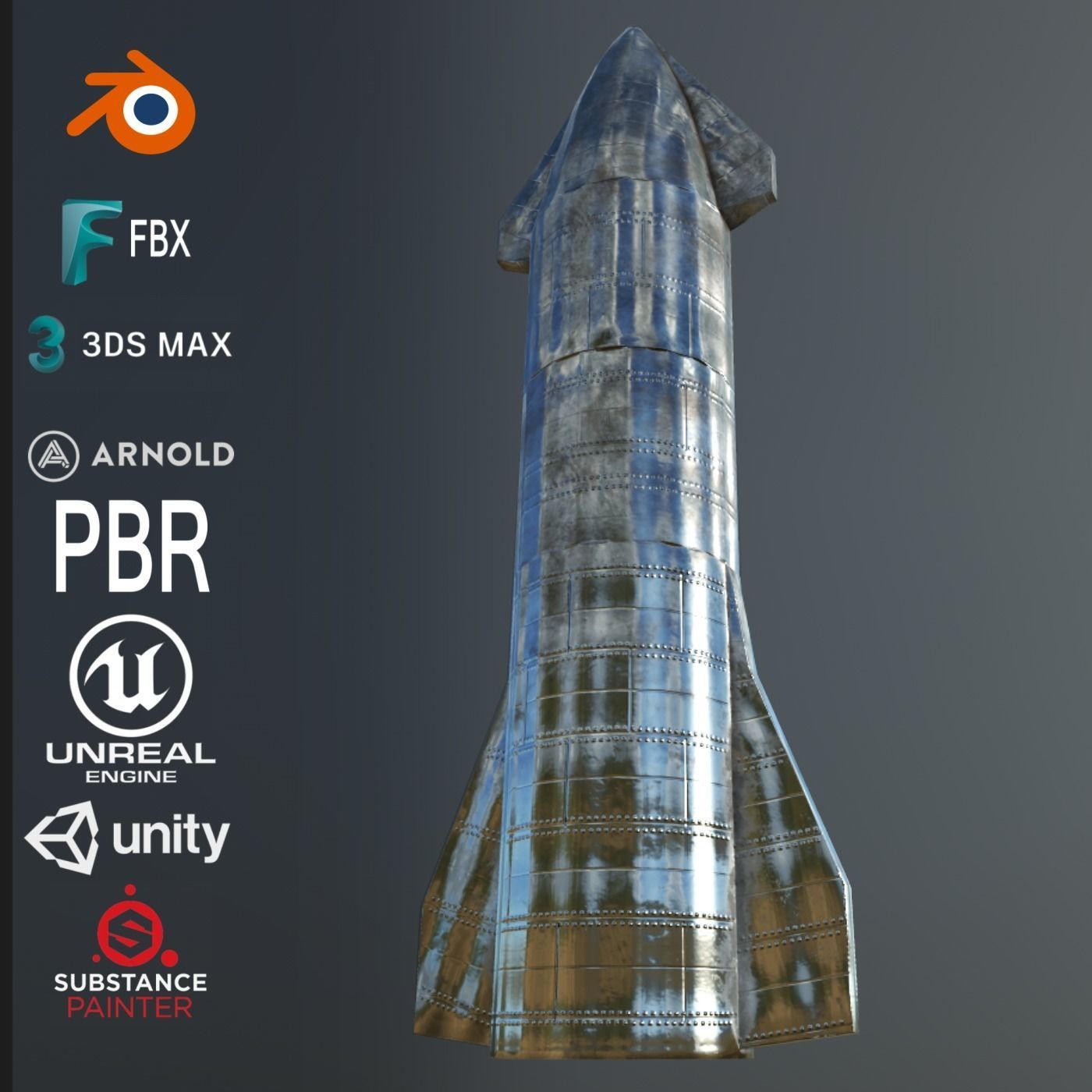 Space X Starship Metal Shiny Rocket free VR / AR / low-poly 3D model ...