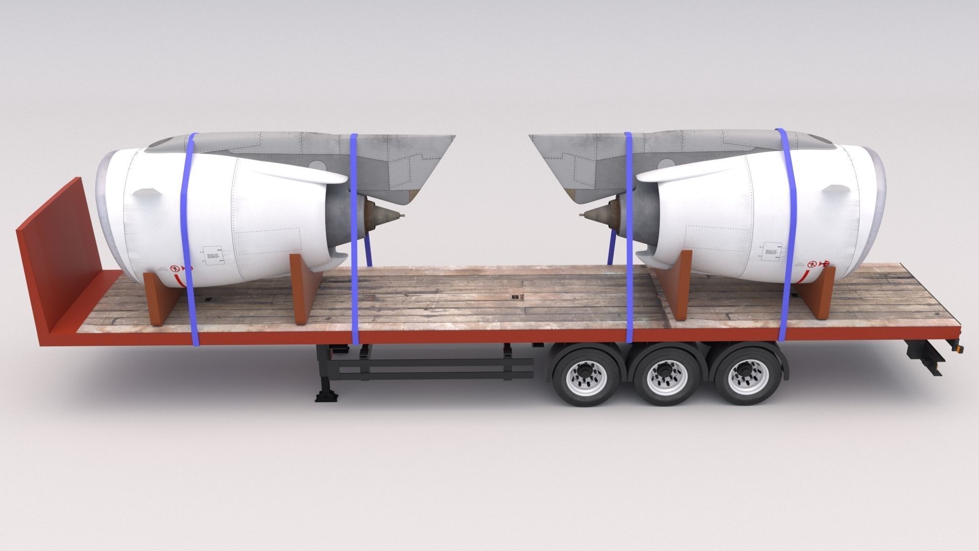 Flatbed Trailer with Jet Engines 3D model | CGTrader