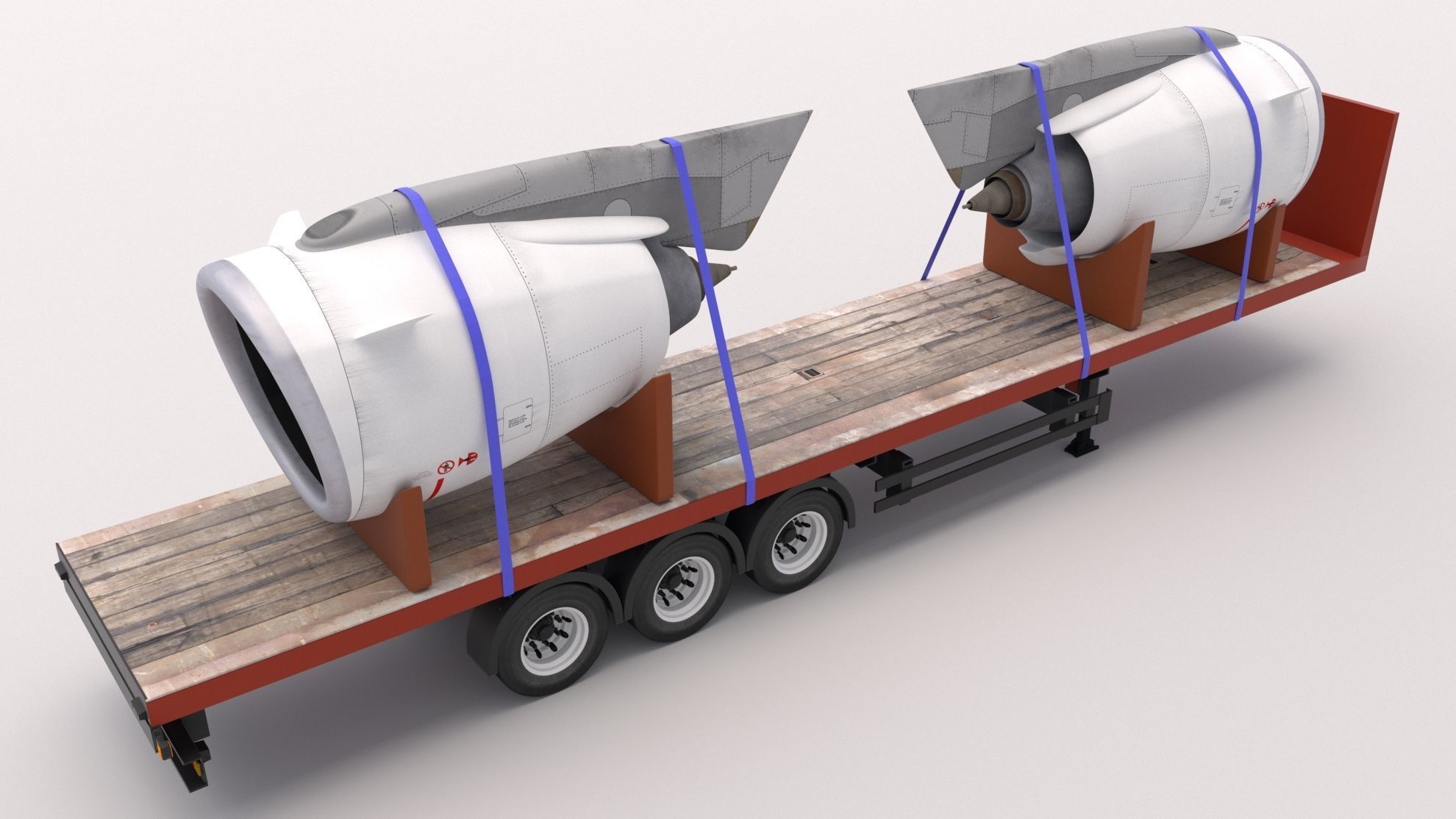 Flatbed Trailer with Jet Engines 3D model | CGTrader