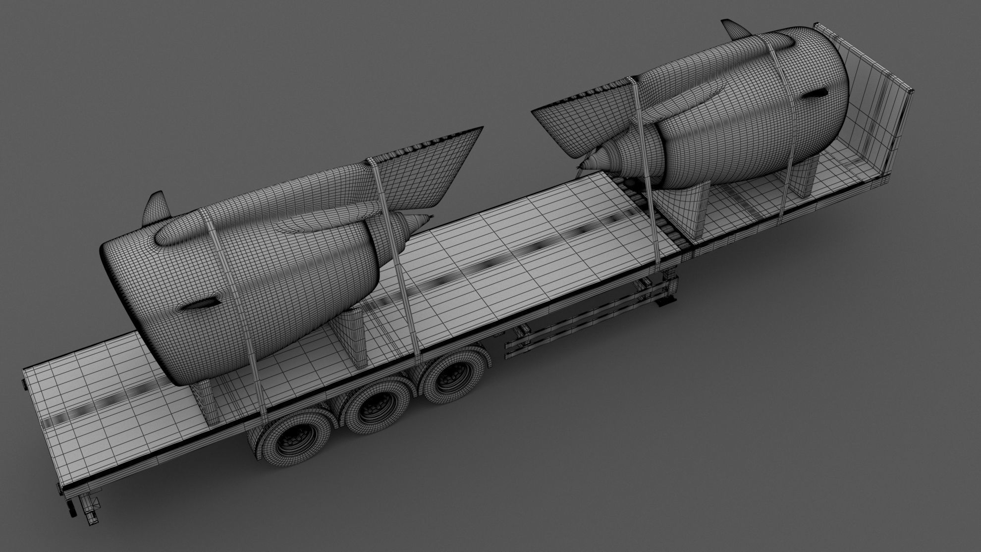 Flatbed Trailer with Jet Engines 3D model | CGTrader