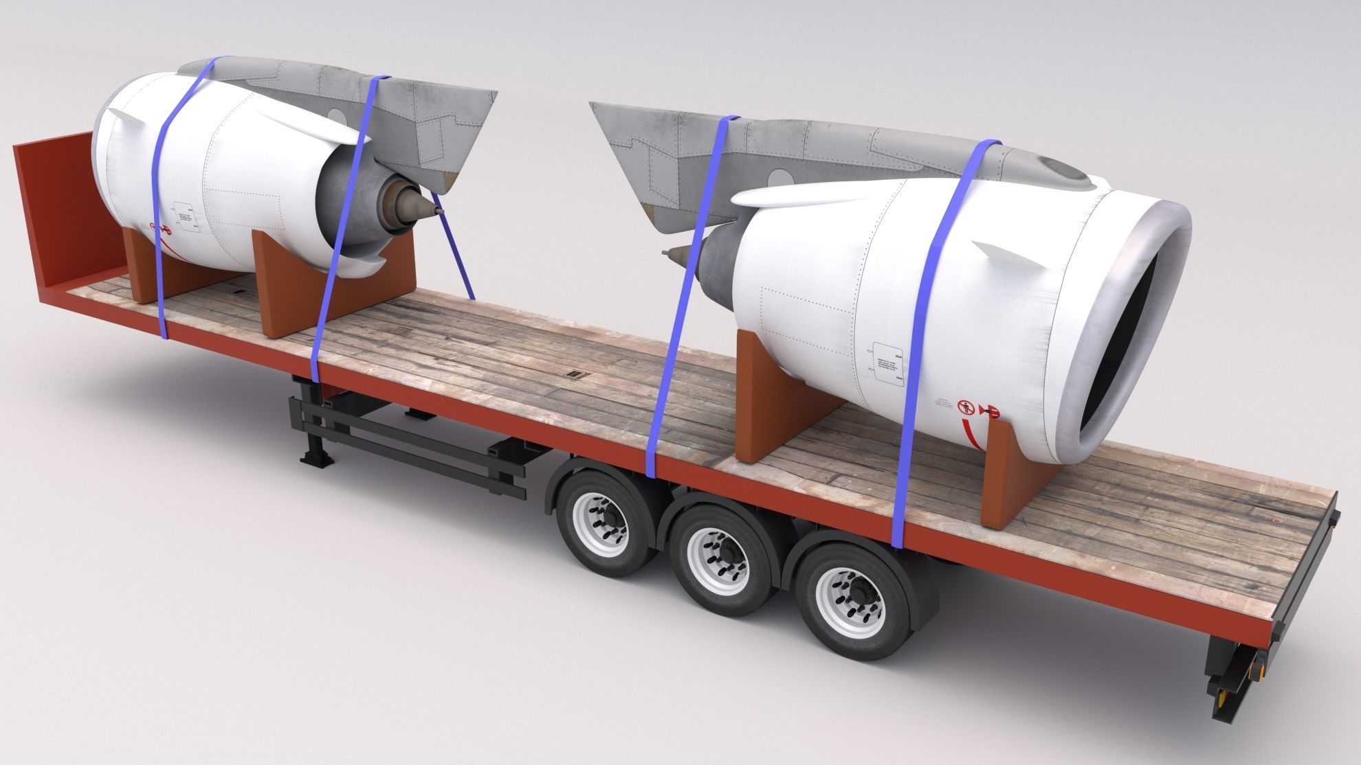 Flatbed Trailer with Jet Engines 3D model | CGTrader