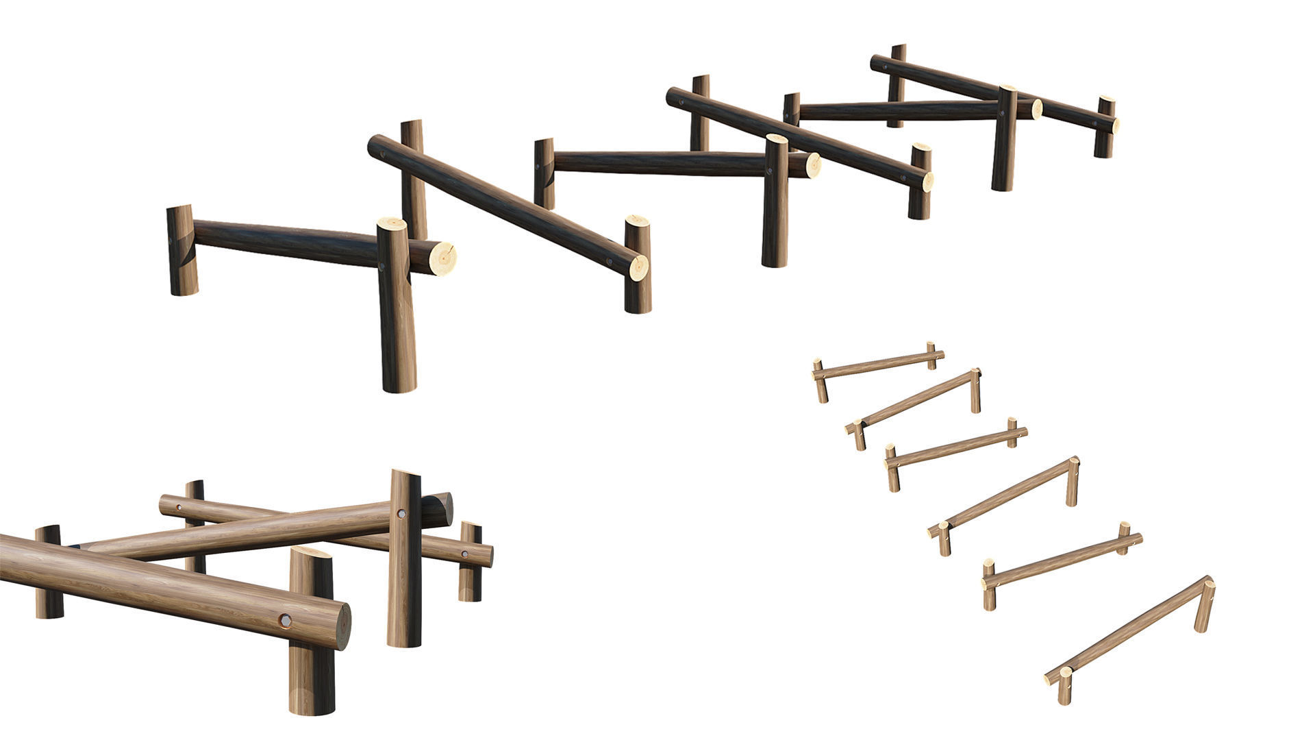 Playground Wooden Log Balance Beam 3D model | CGTrader