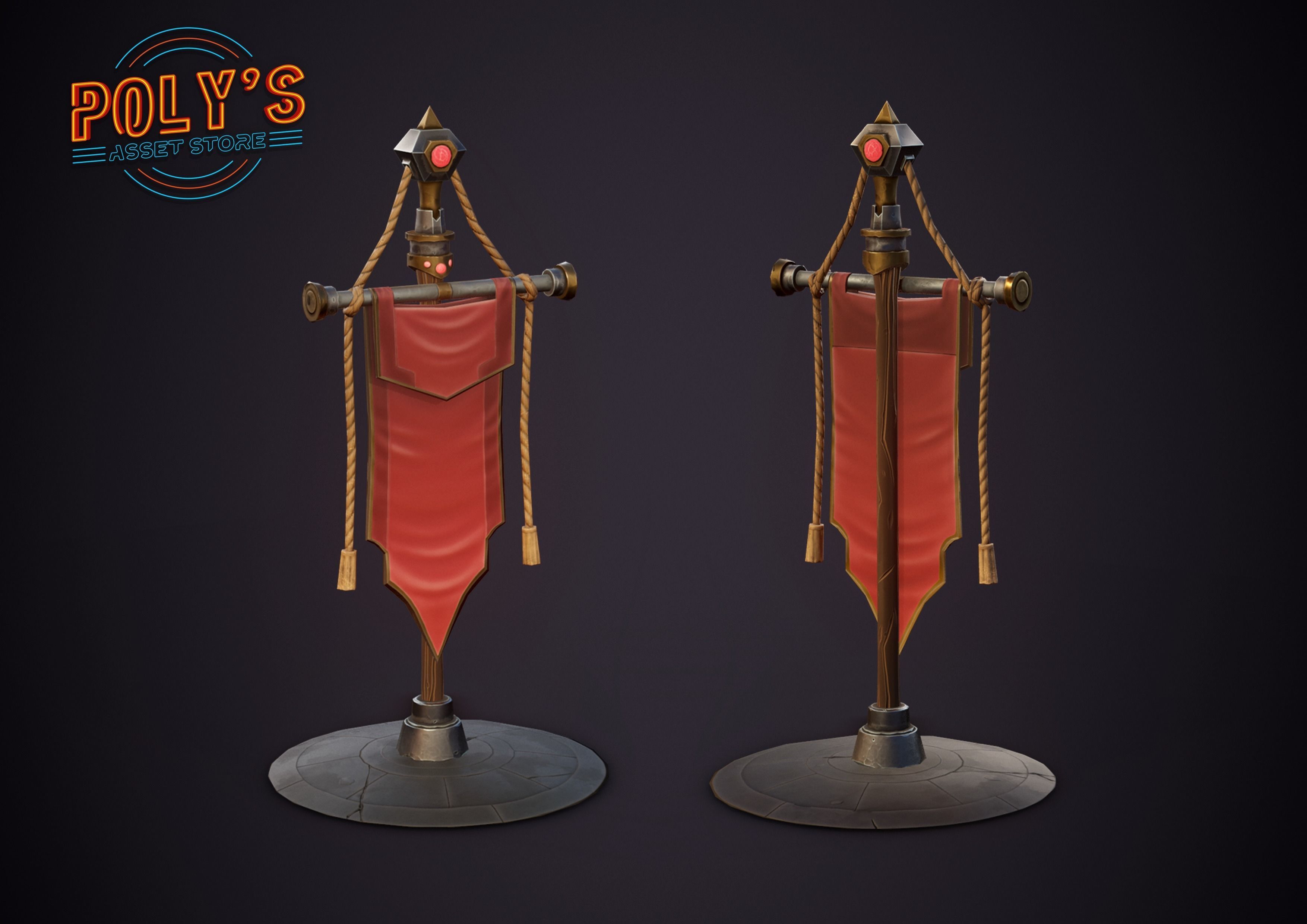 3D model War Banner Flag Pack- Stylized Low Poly VR / AR / low-poly ...