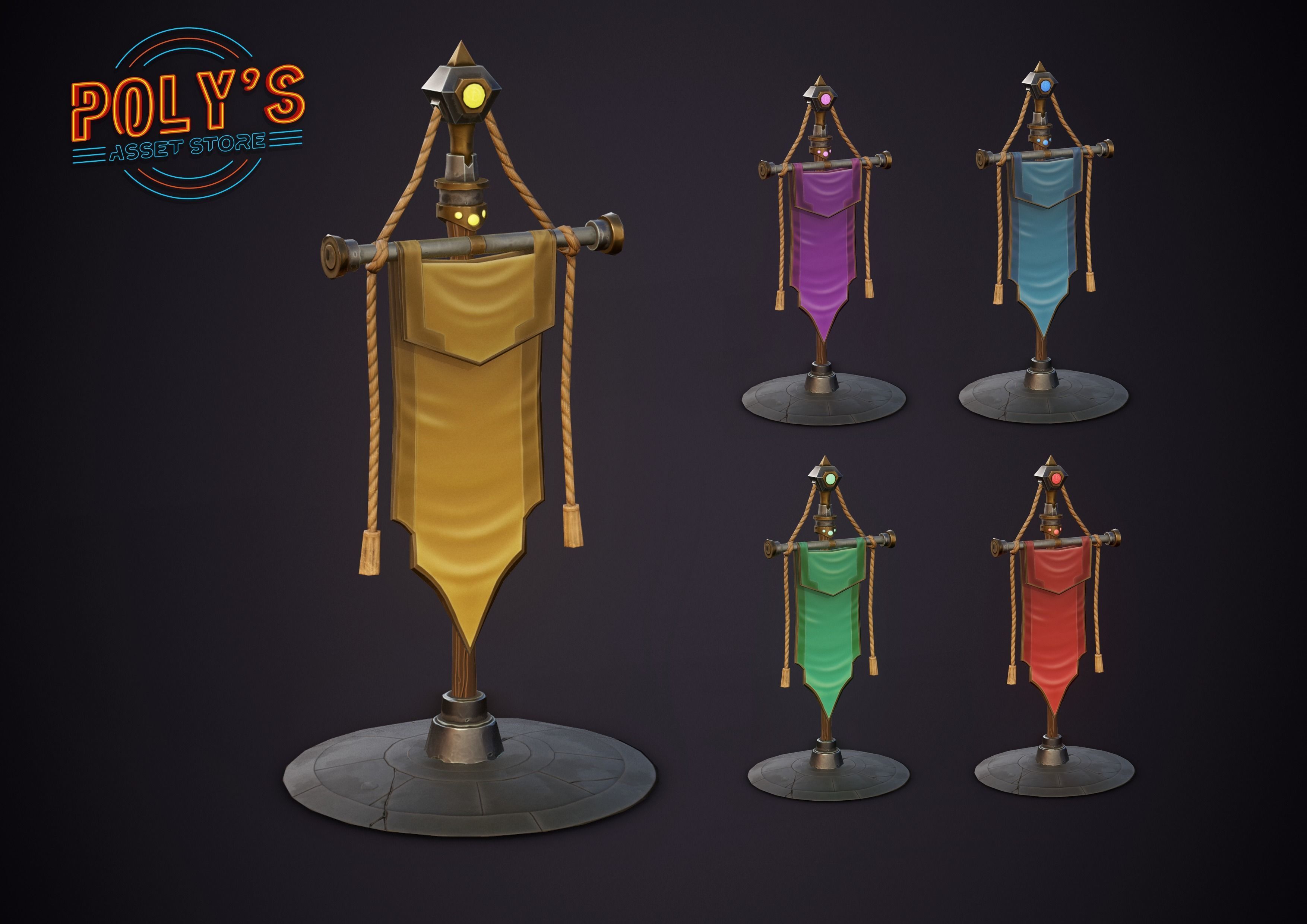 3D model War Banner Flag Pack- Stylized Low Poly VR / AR / low-poly ...