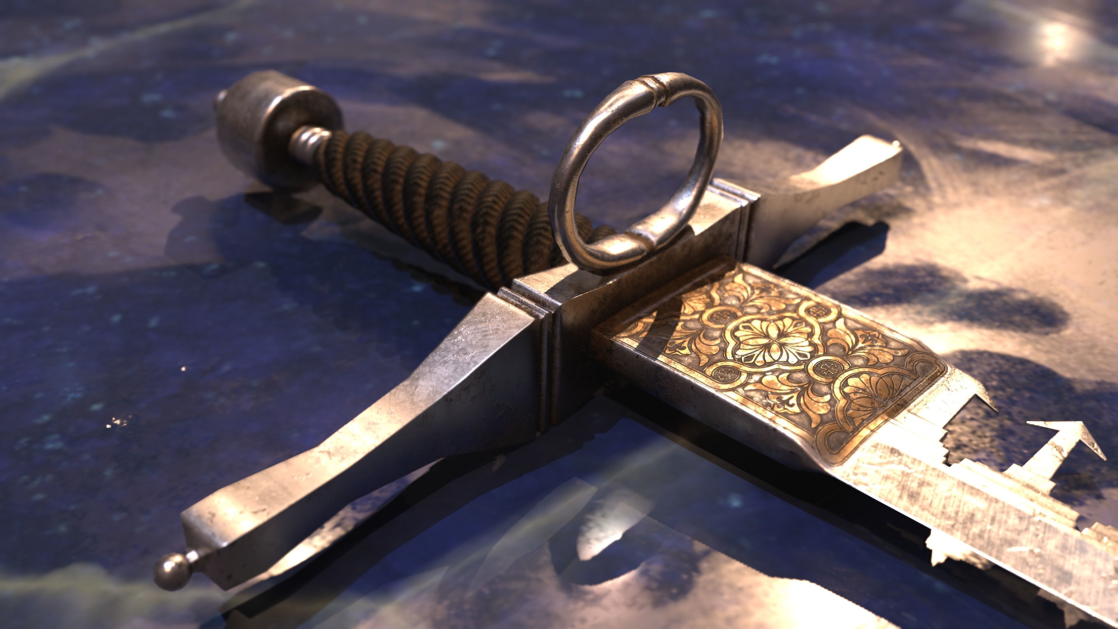 3D model Optimised realistic medieval weapon swordbreaker VR / AR / low ...