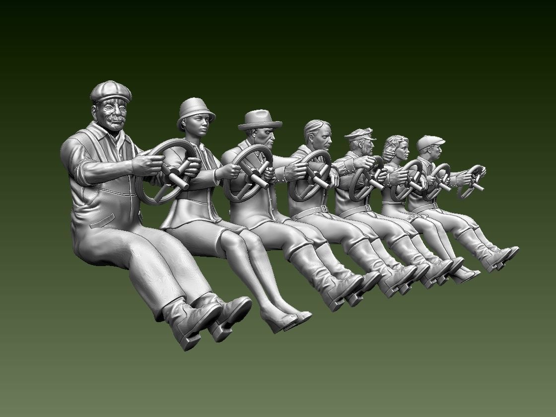 drivers group of figurines on steering wheel 3D model 3D printable ...