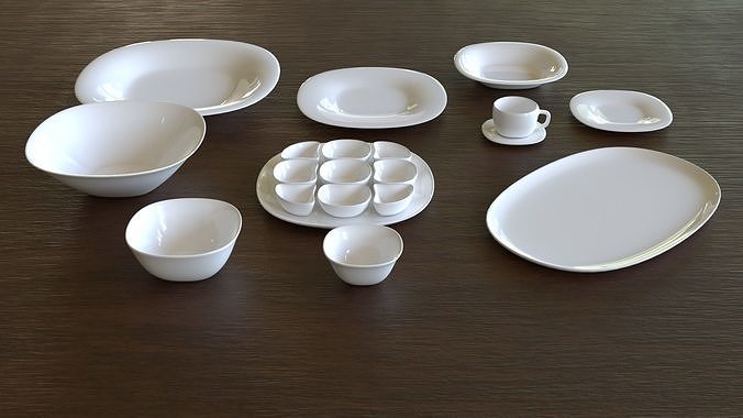 Simple tableware set in white 3D model | CGTrader