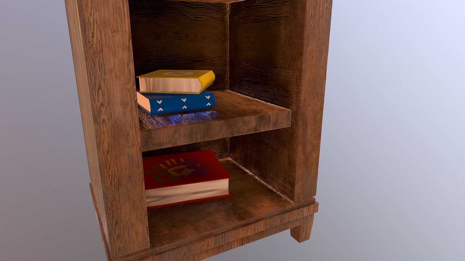 Low Poly Bookcase wooden with books free VR / AR / low-poly 3D model ...