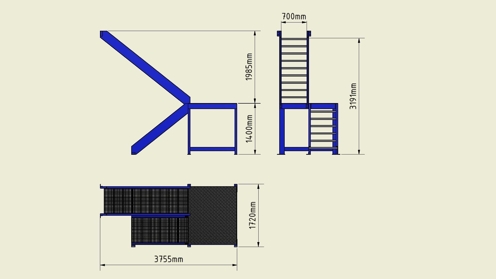 Industrial ladder with steel grating steps 3D model | CGTrader