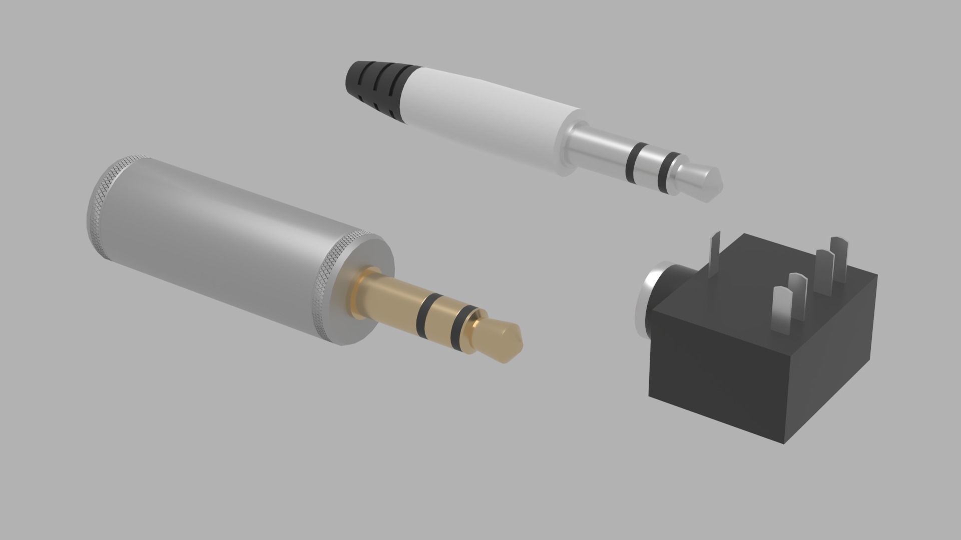 3D model Stereo Mini Plugs and Jack Audio Cable Connector Set VR / AR ...