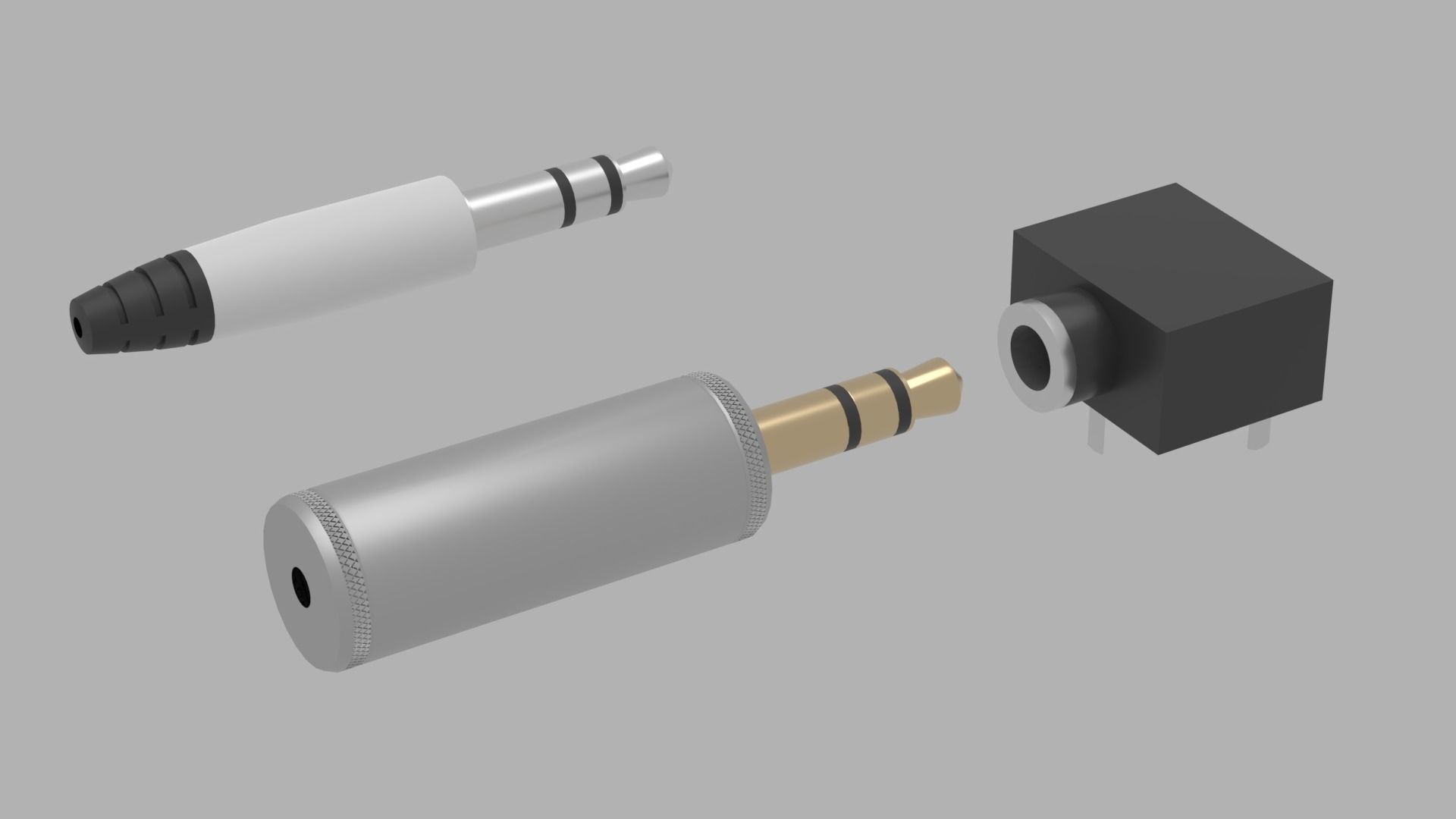 3D model Stereo Mini Plugs and Jack Audio Cable Connector Set VR / AR ...